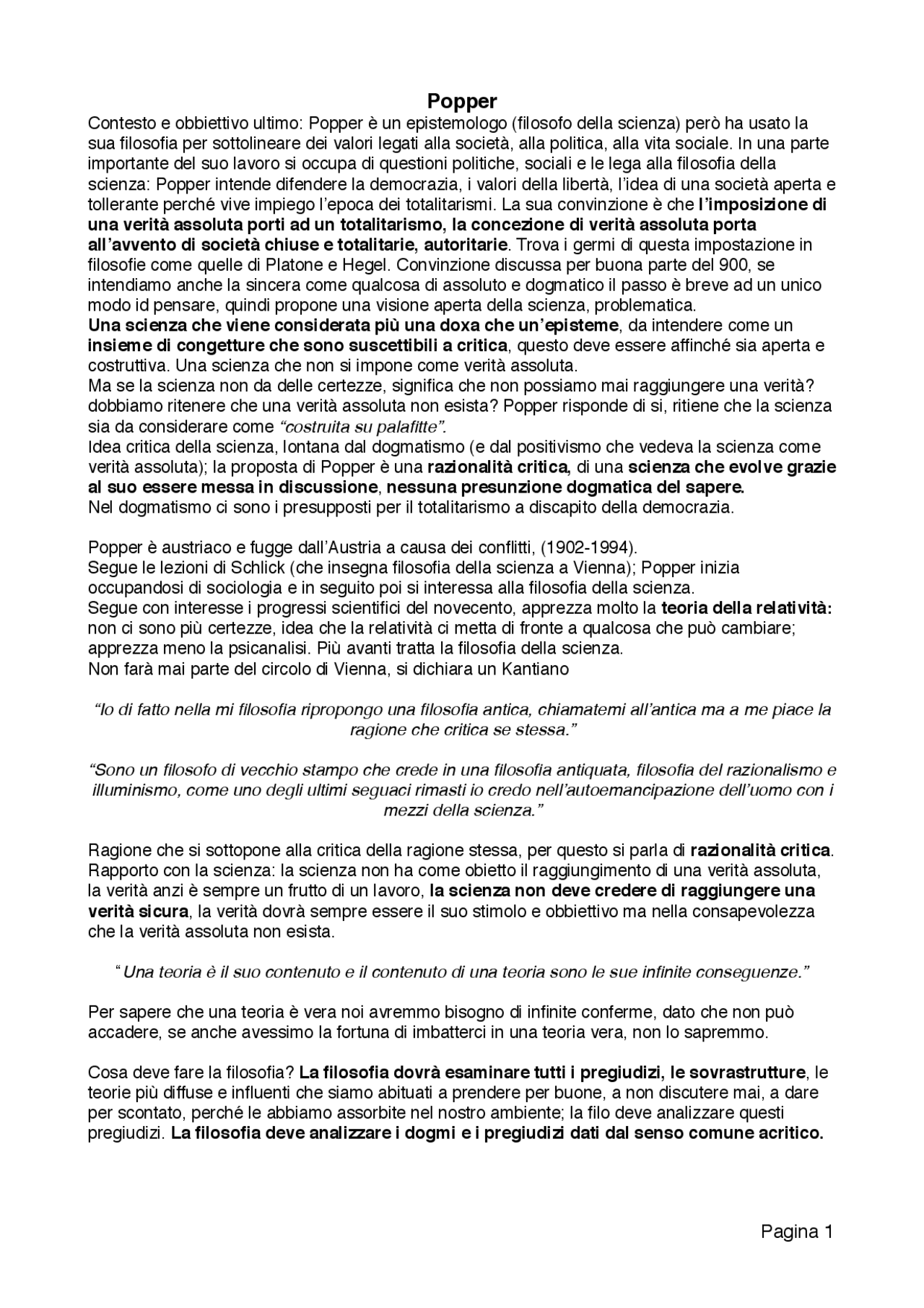 Appunti Del Pensiero Filosofico Popper Docsity