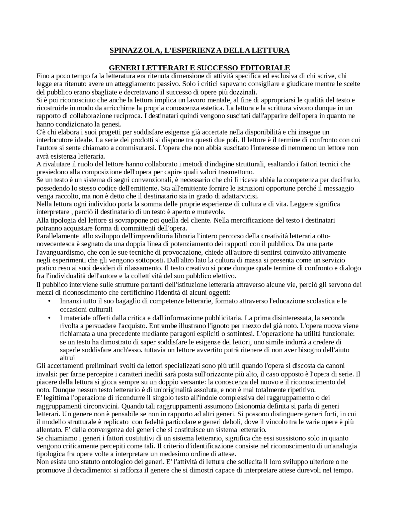 Riassunto Saggio Spinazzola Docsity