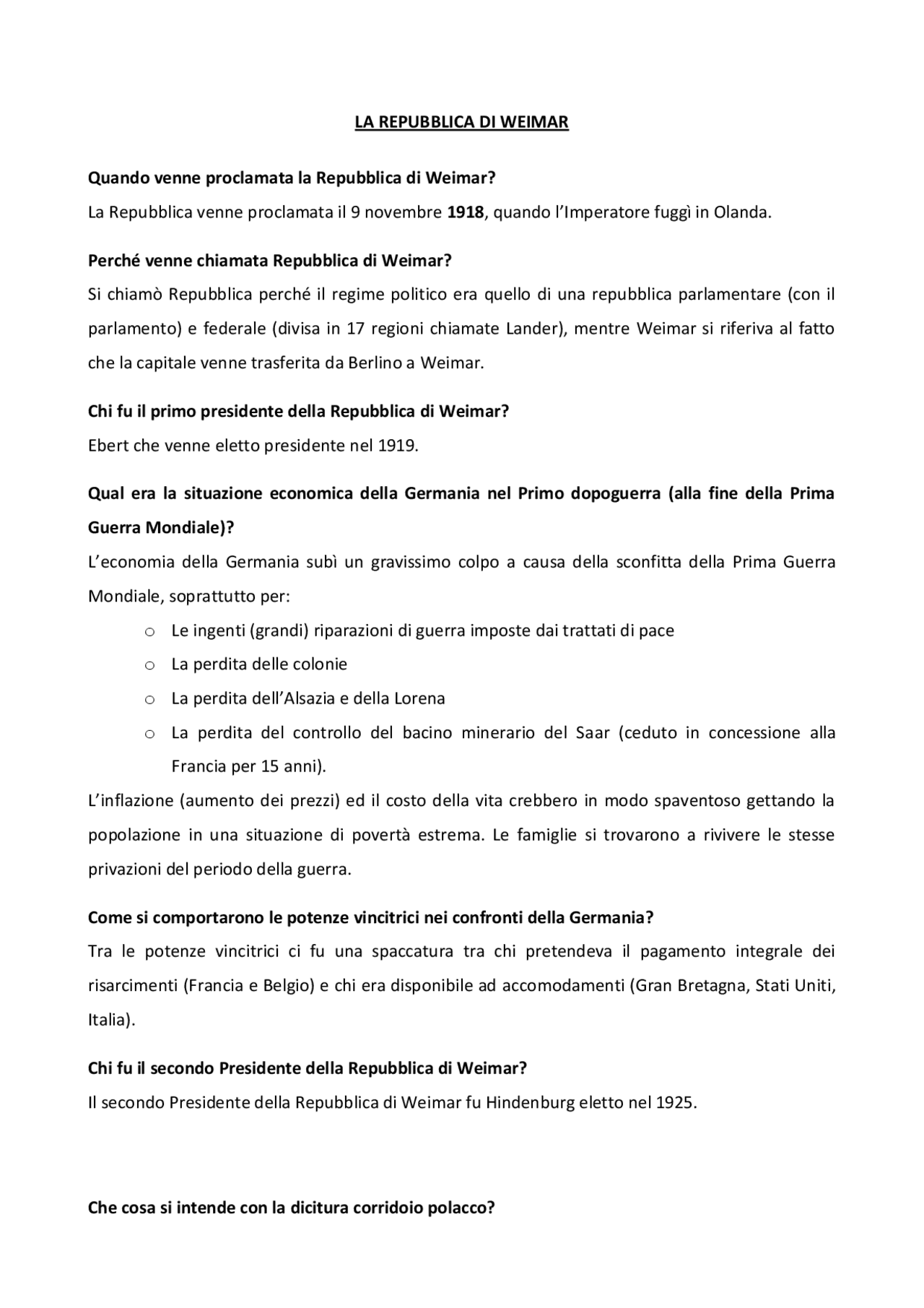 La Repubblica Di Weimar Docsity