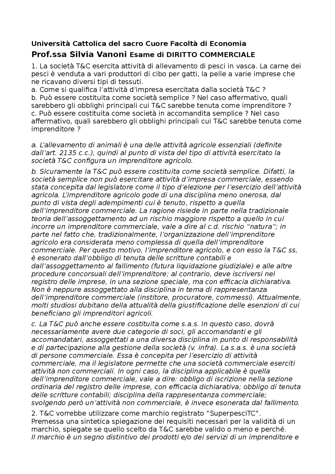 Temi Desame Diritto Commerciale Docsity