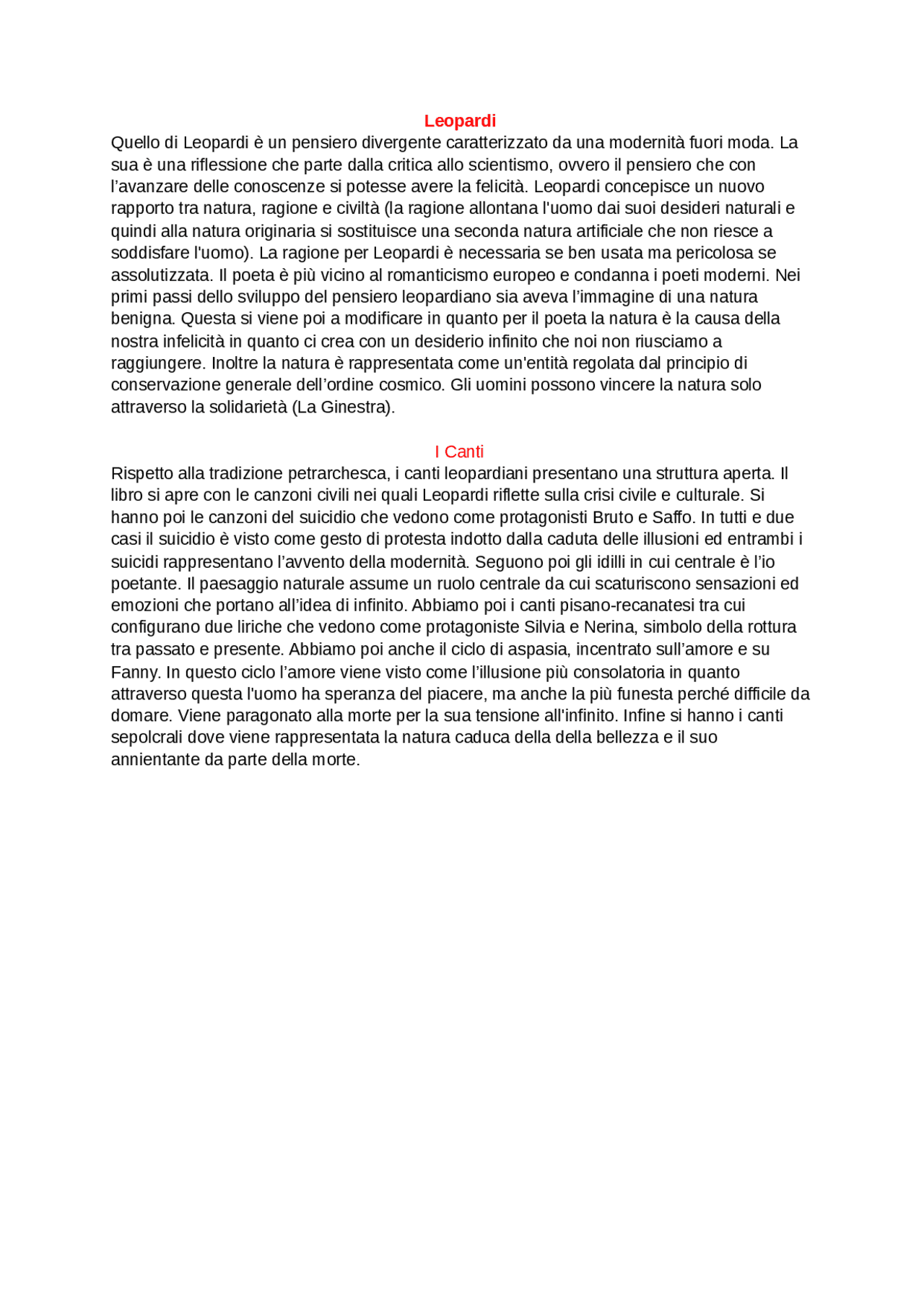 Riassunto Poetica Leopardi Docsity