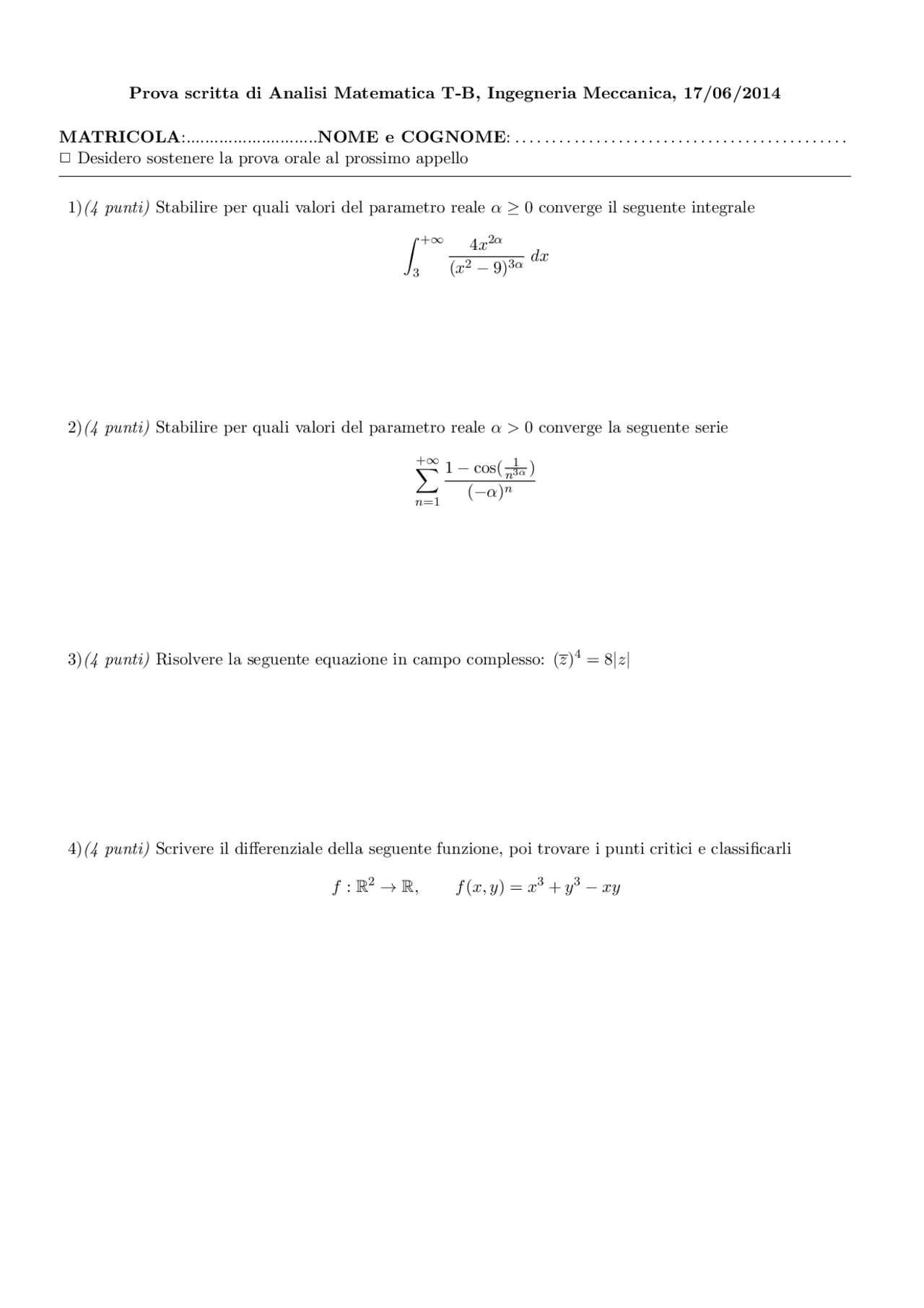 Esami Di Analisi Matematica Uno Docsity