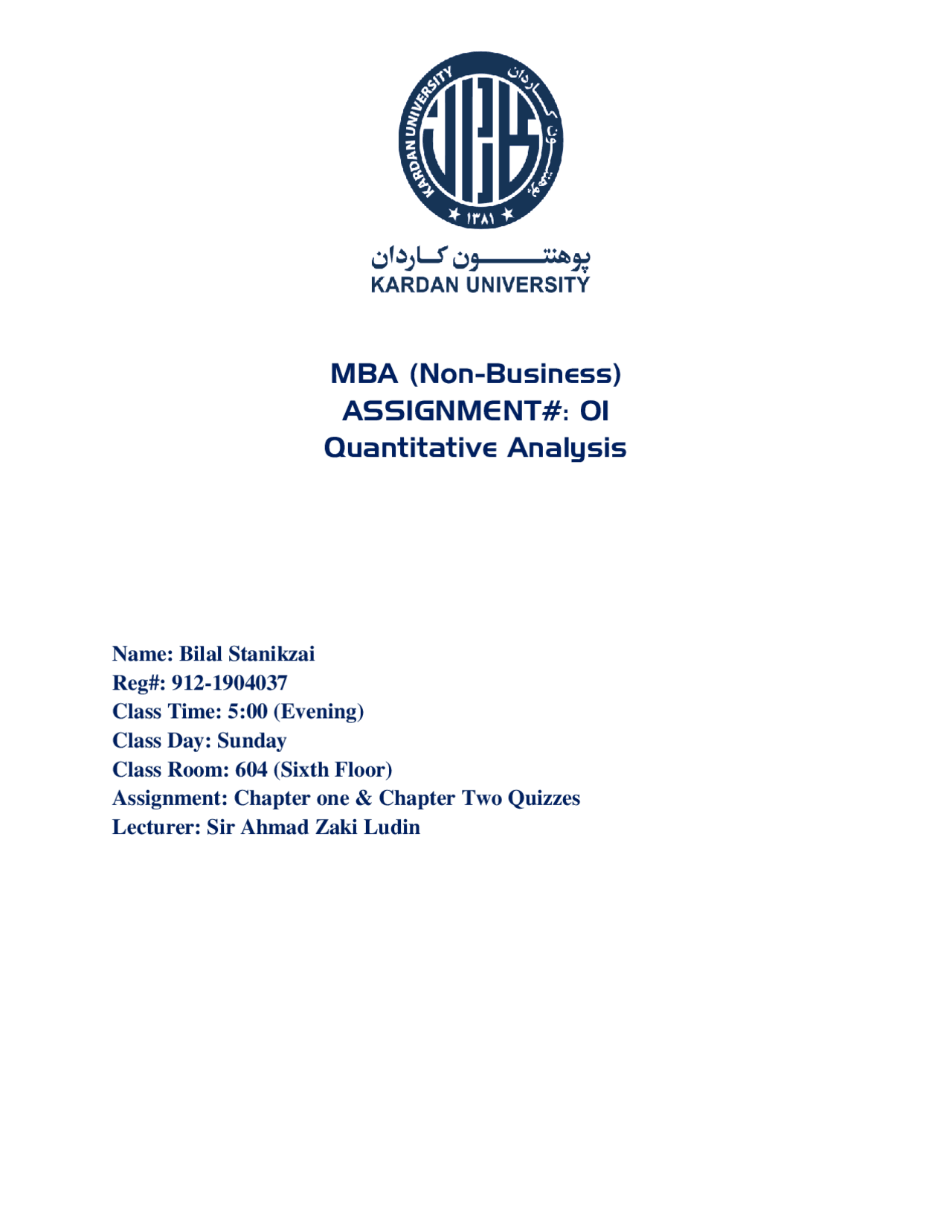 Quantitative Analysis Assignment Docsity
