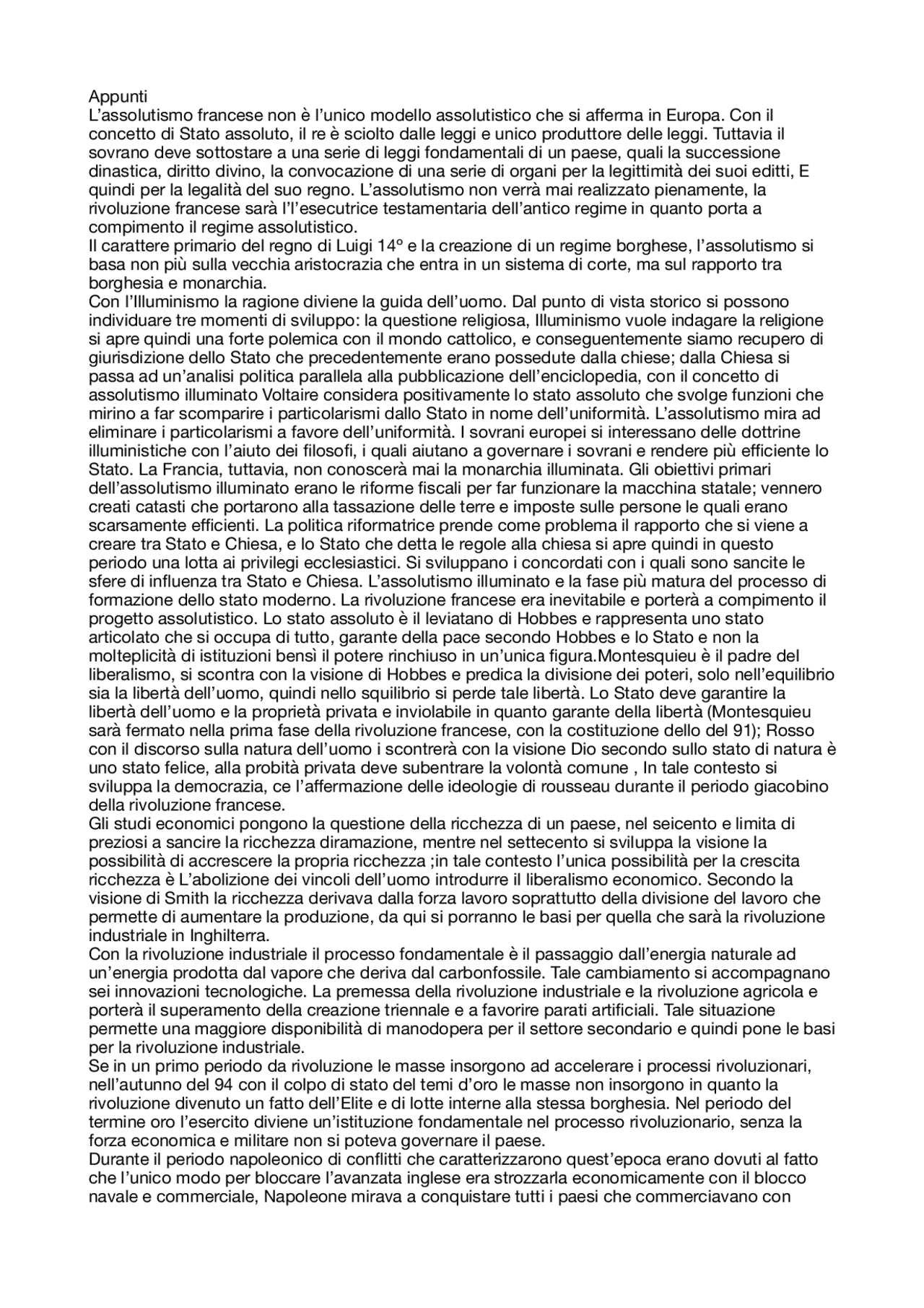Assolutismo Francese Sintesi E Integrazione Con Appunti Docsity