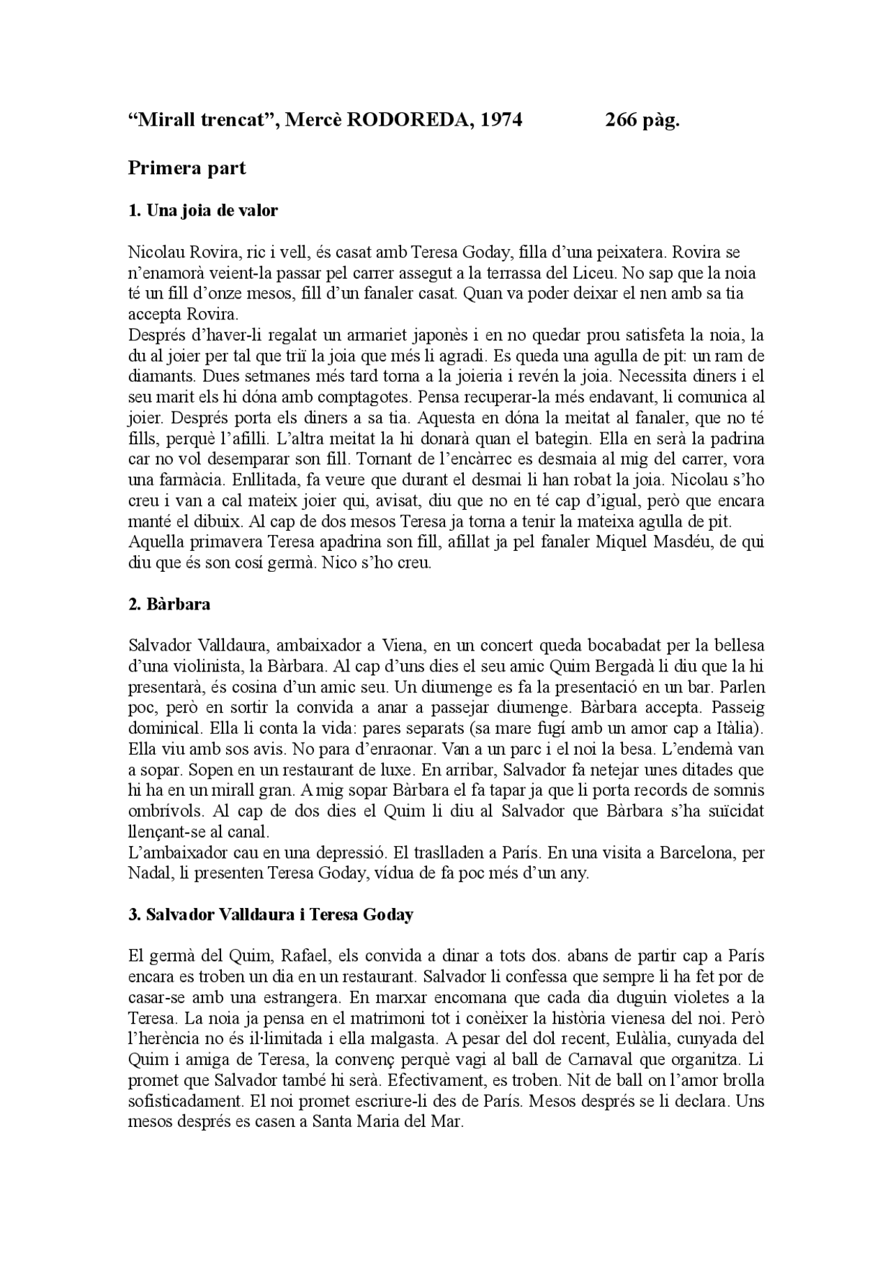 Apunts Mirall Trencat Mercè Rodoreda Apuntes De Catalán Docsity