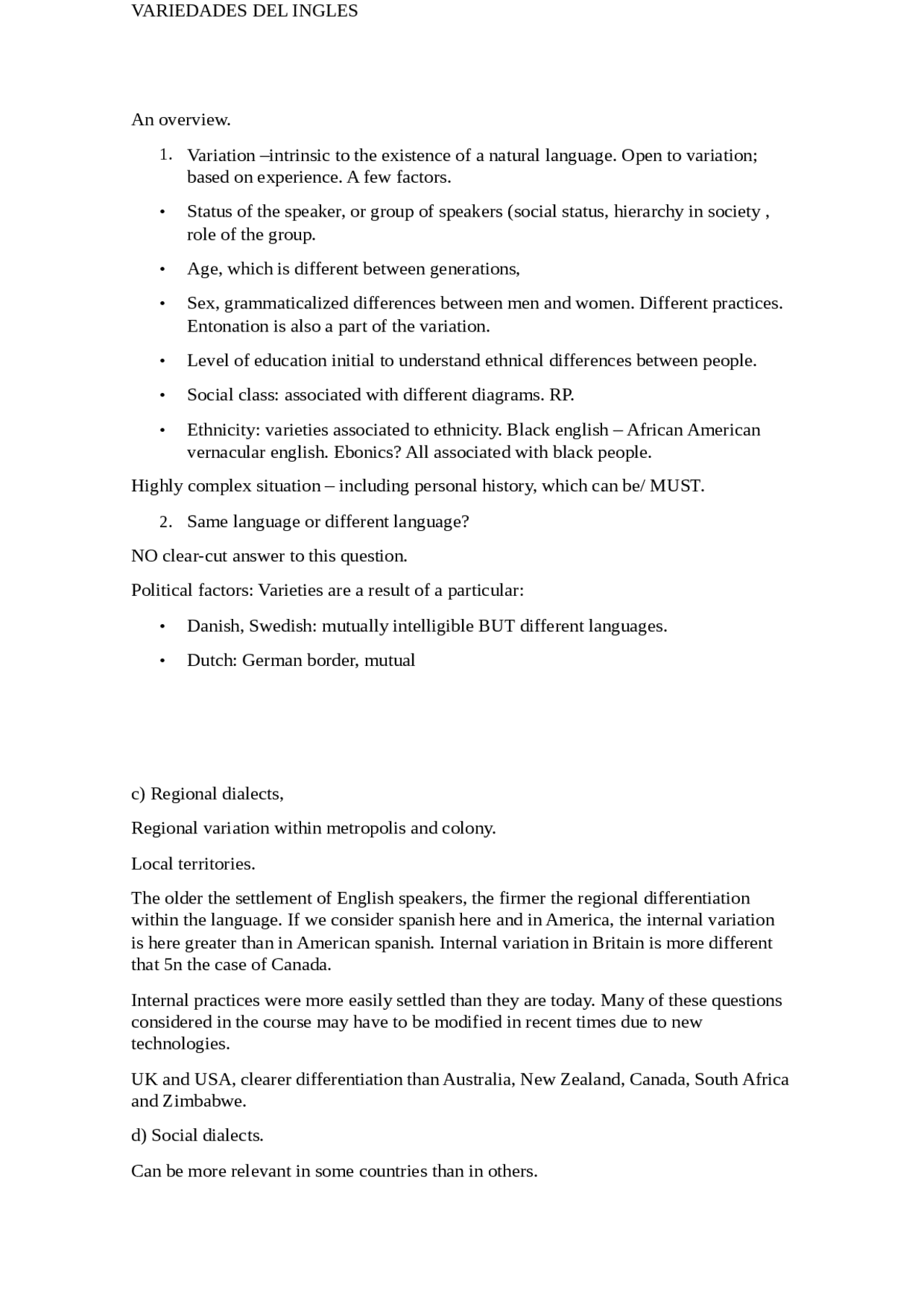 Variedades del Inglés - Docsity