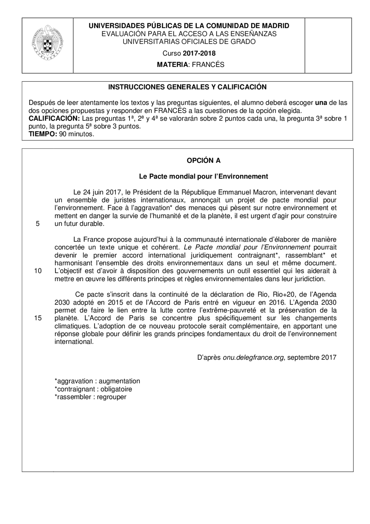 Examen Evau Nuevo Formato Francés 2 Docsity