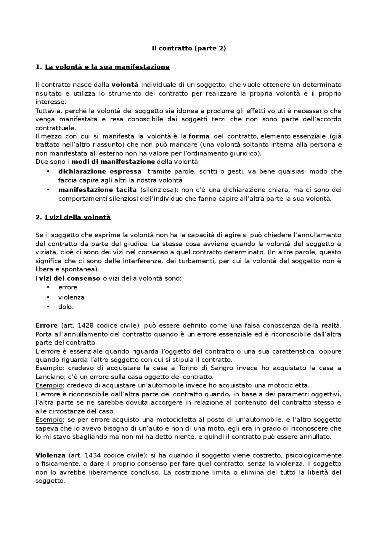 Il Contratto In Diritto Docsity