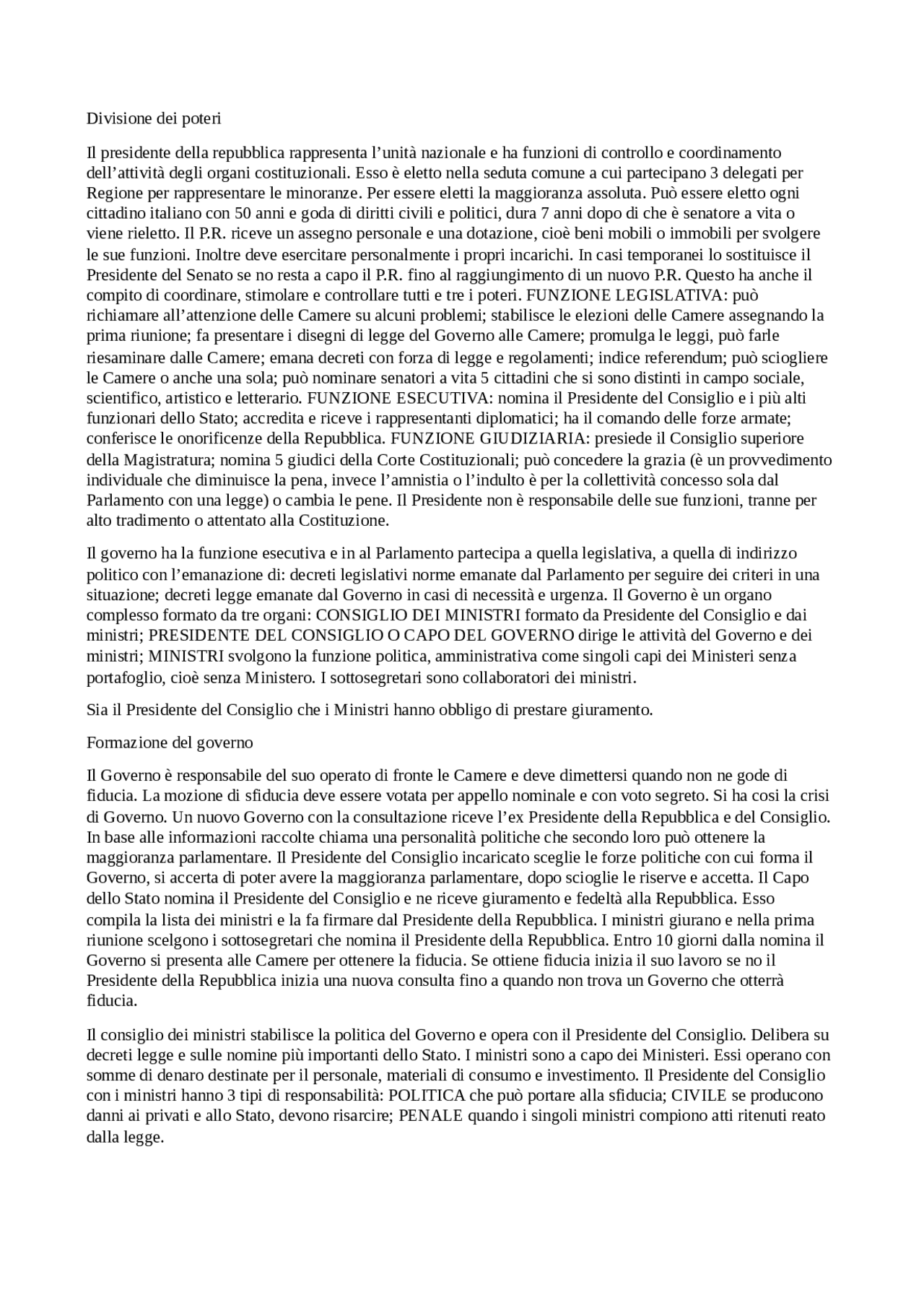 Divisione Dei Poteri Docsity