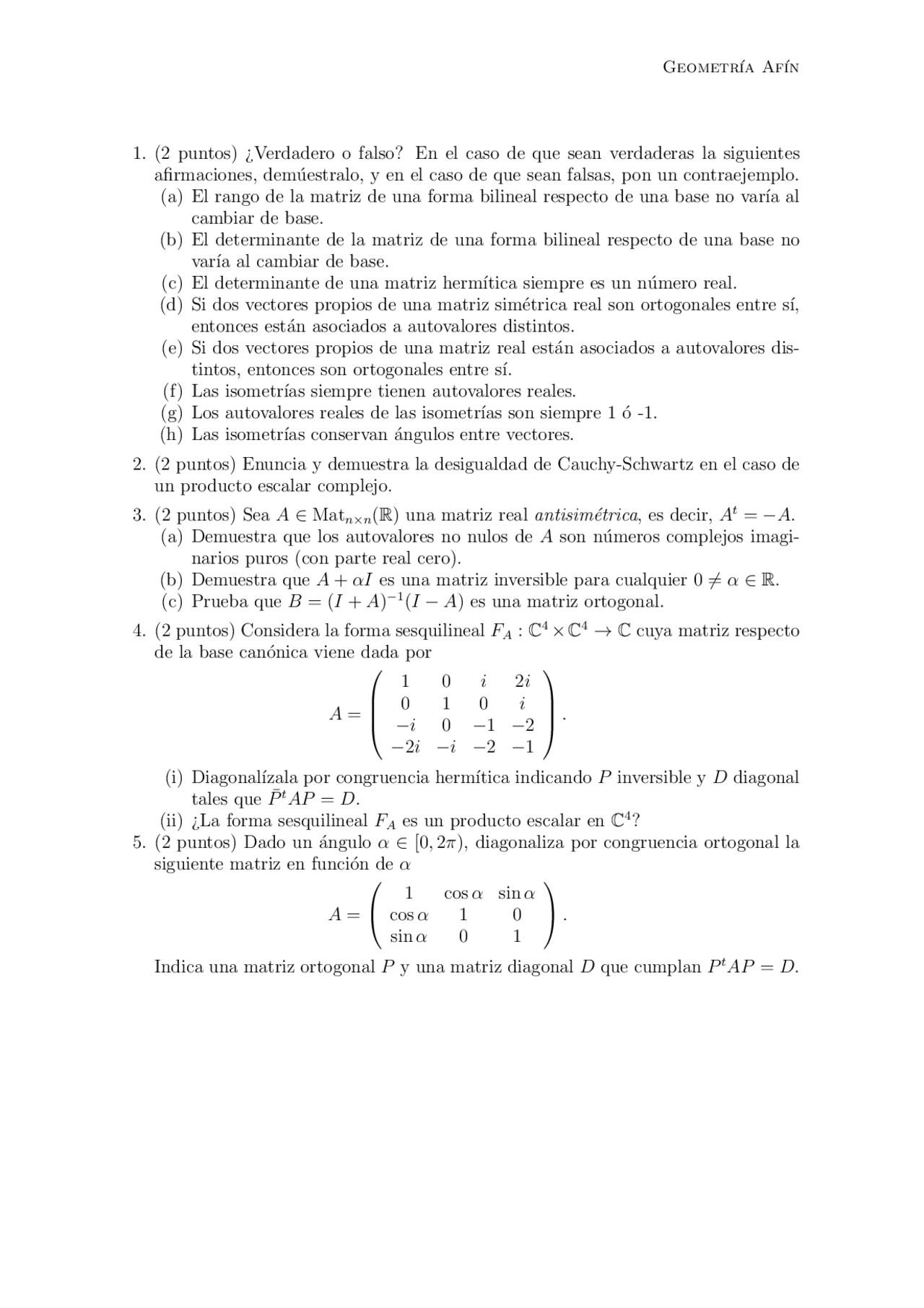 Examen Geometria Primer Parcial Exámenes De Geometría Docsity