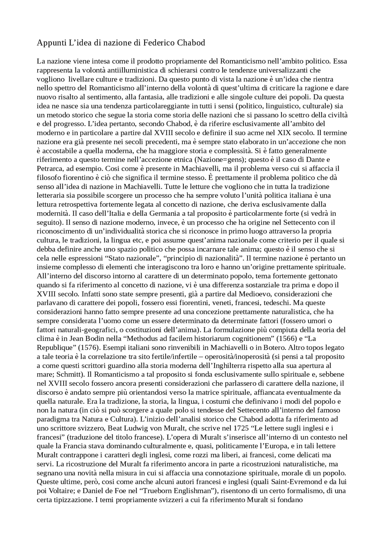 Lidea Di Nazione Federico Chabod Docsity