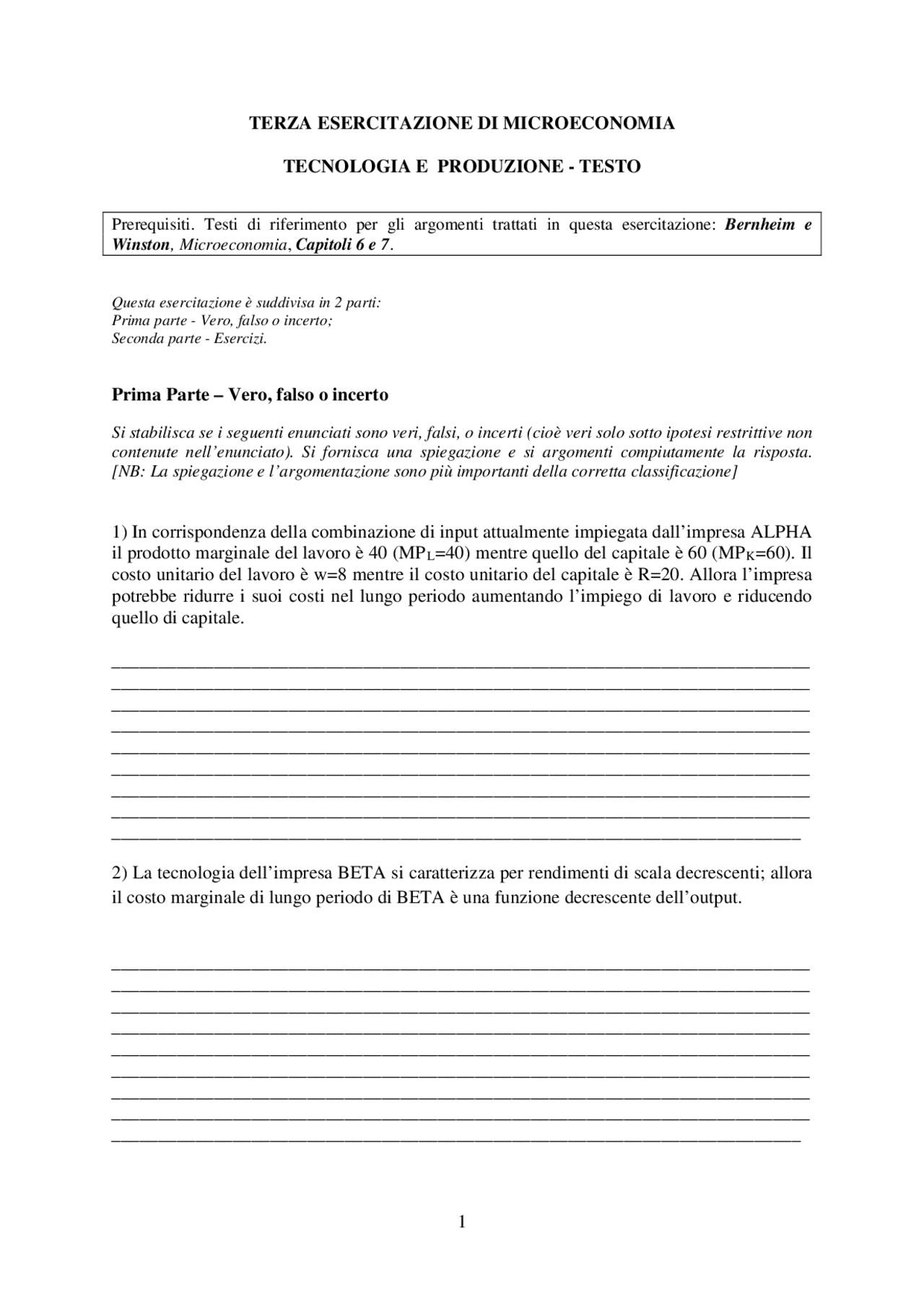 Esercitazione Microeconomia Docsity