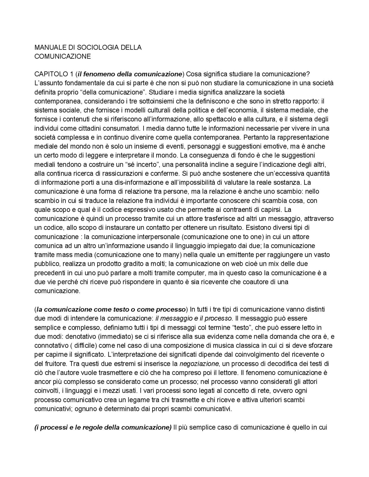 Manuale Di Sociologia Della Comunicazione Docsity