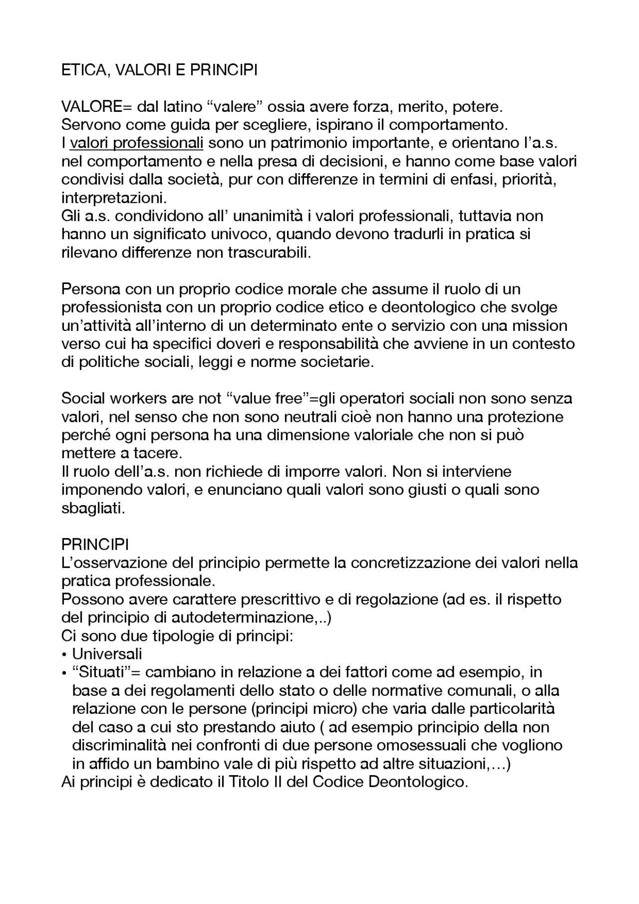 Etica, valori e principi - Docsity