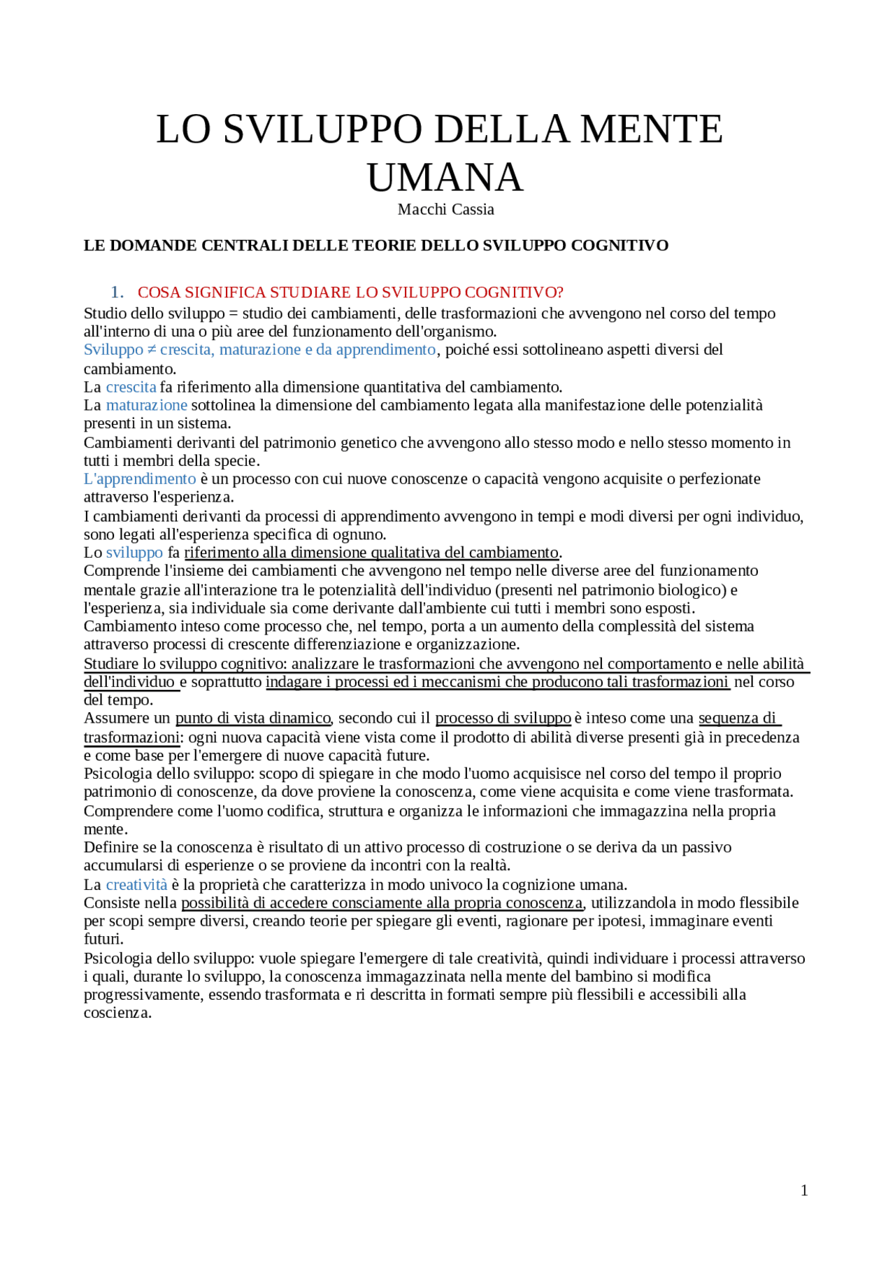 Lo Sviluppo Della Mente Umana Macchi Docsity