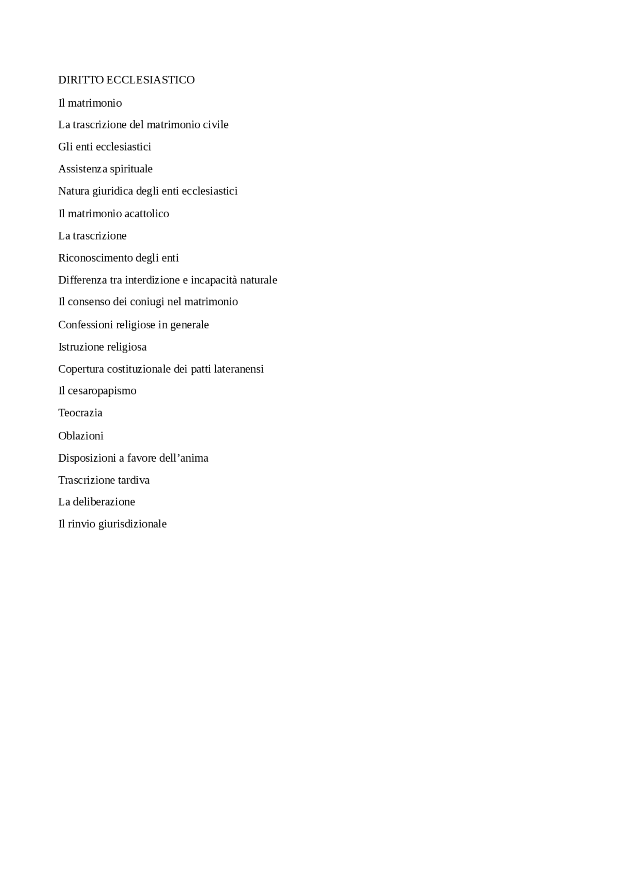Domande Diritto Ecclesiastico Docsity