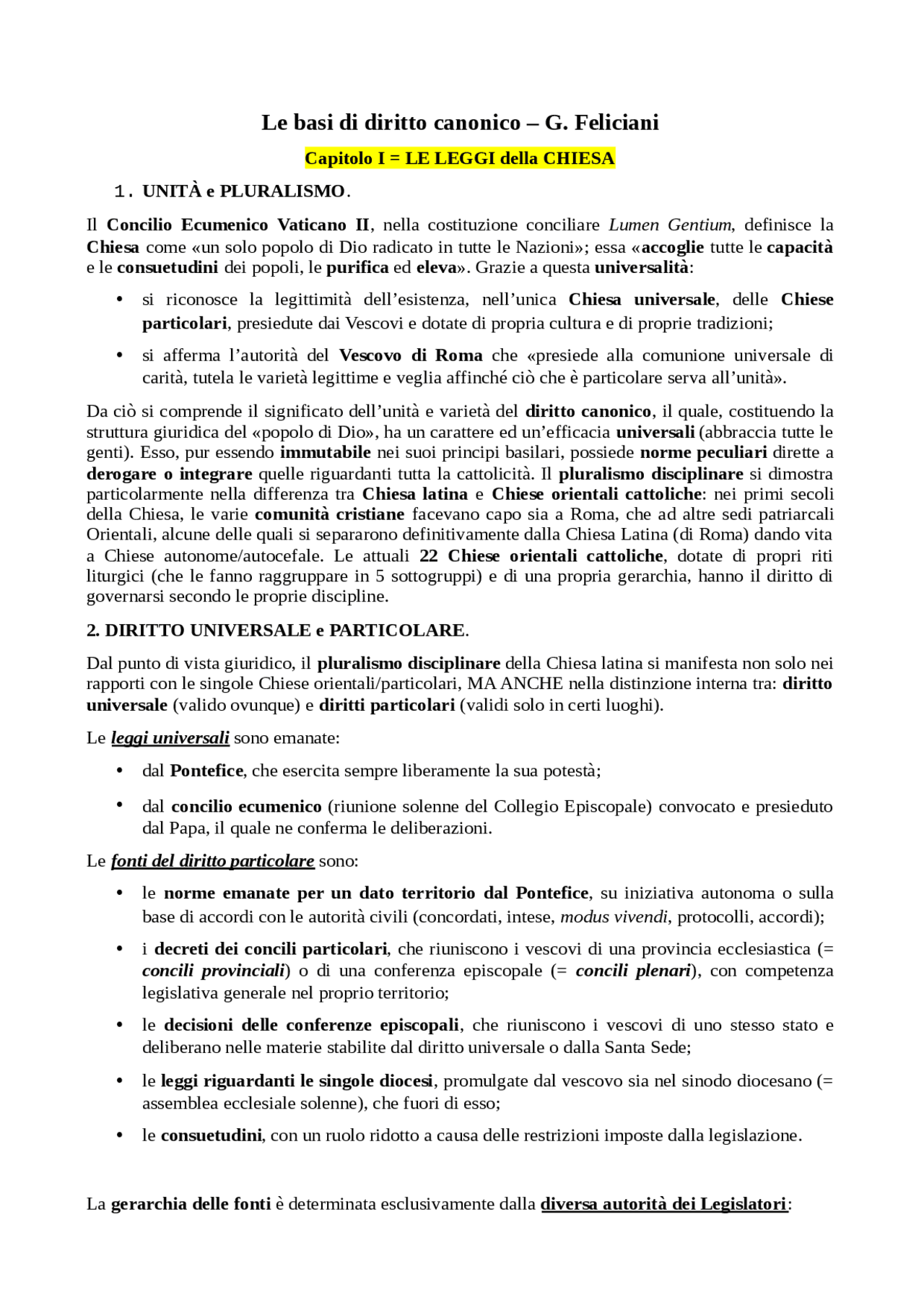 Le Basi Di Diritto Canonico Feliciani Docsity