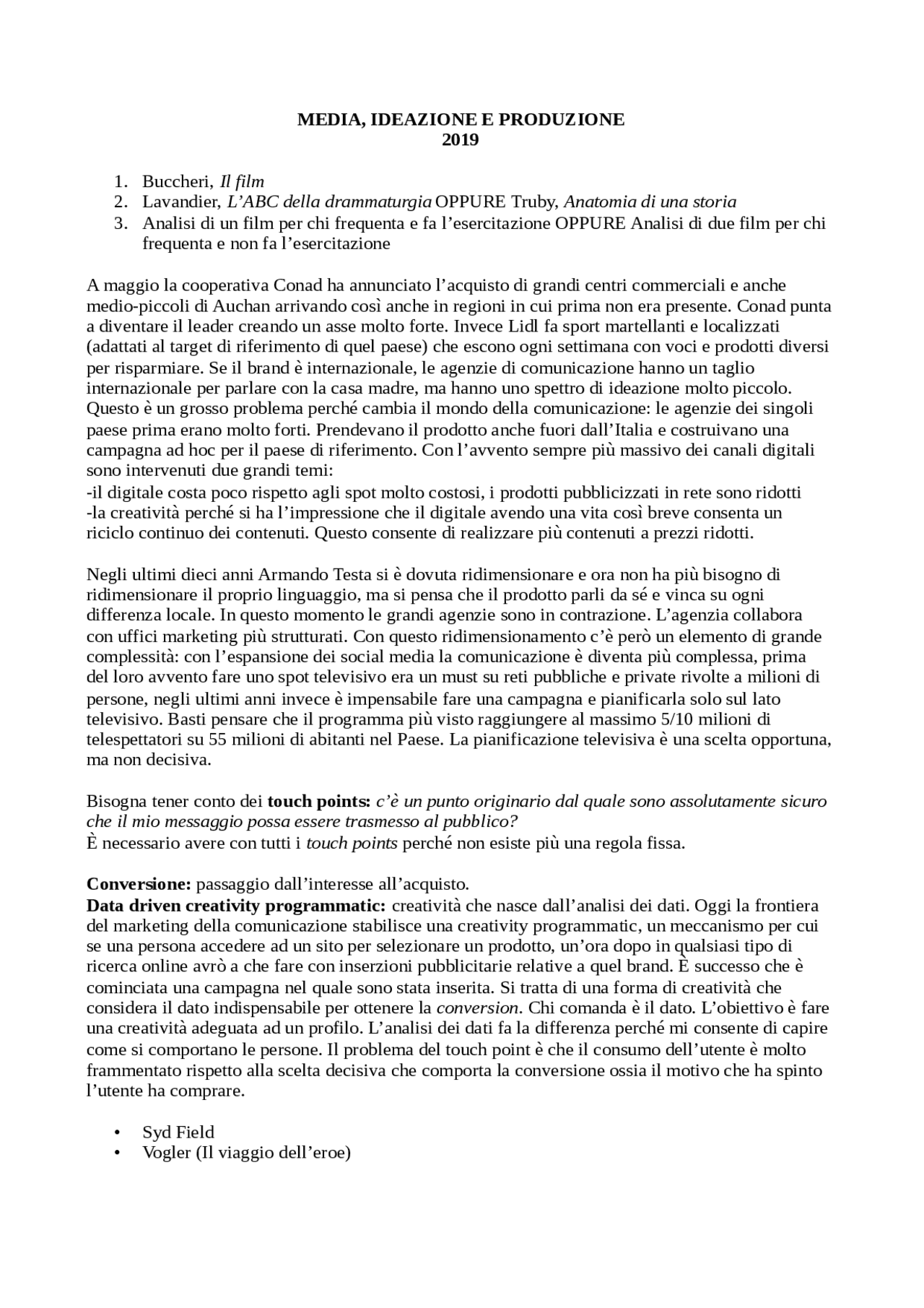 Appunti Di Media Ideazione E Produzione Docsity