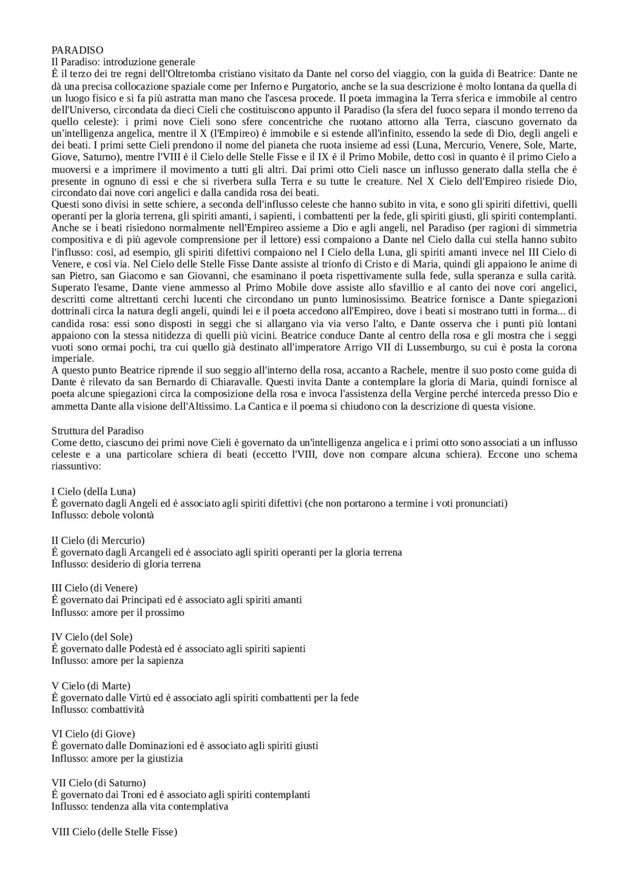 Riassunto Canti Paradiso Dispense Di Italiano Docsity