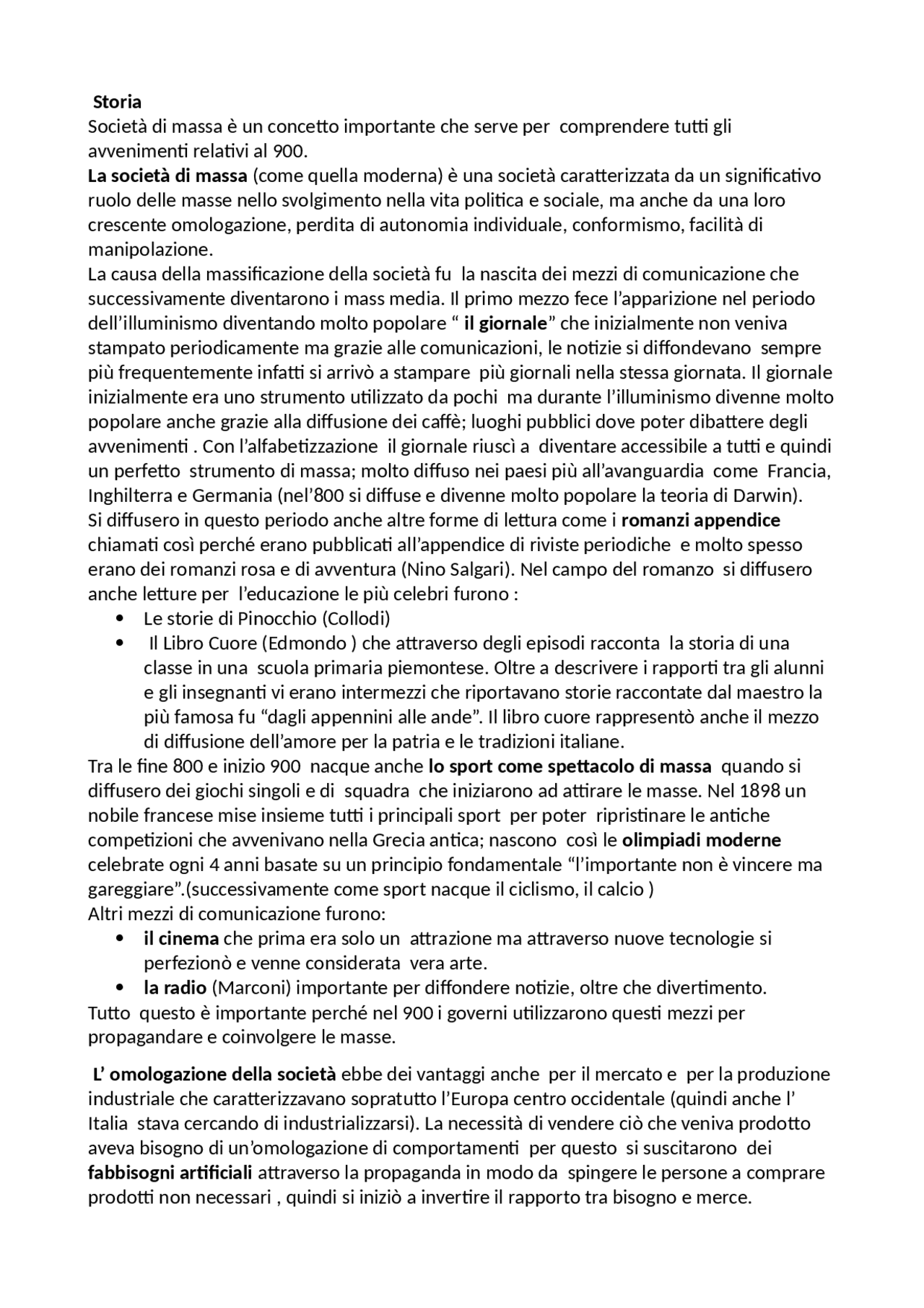 La Società Di Massa Appunti Di Storia Docsity