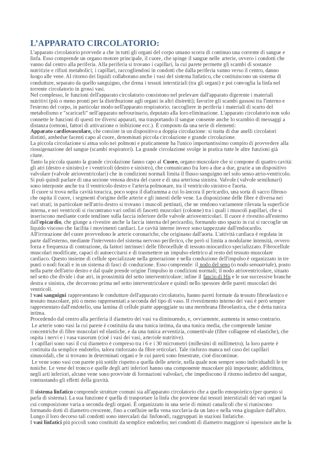 Apparato Circolatorio Docsity