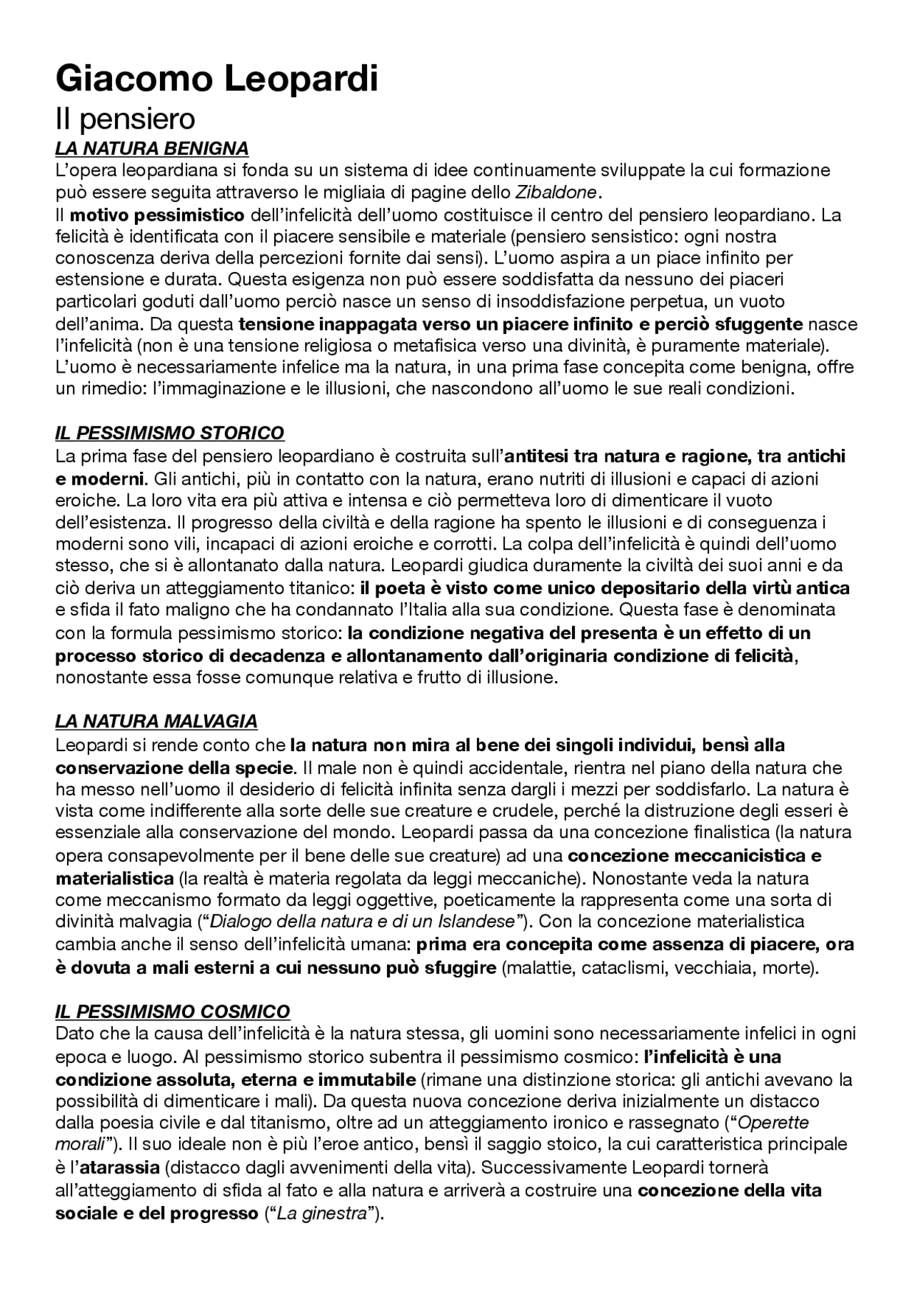 Leopardi (biografia e poetica) - Docsity