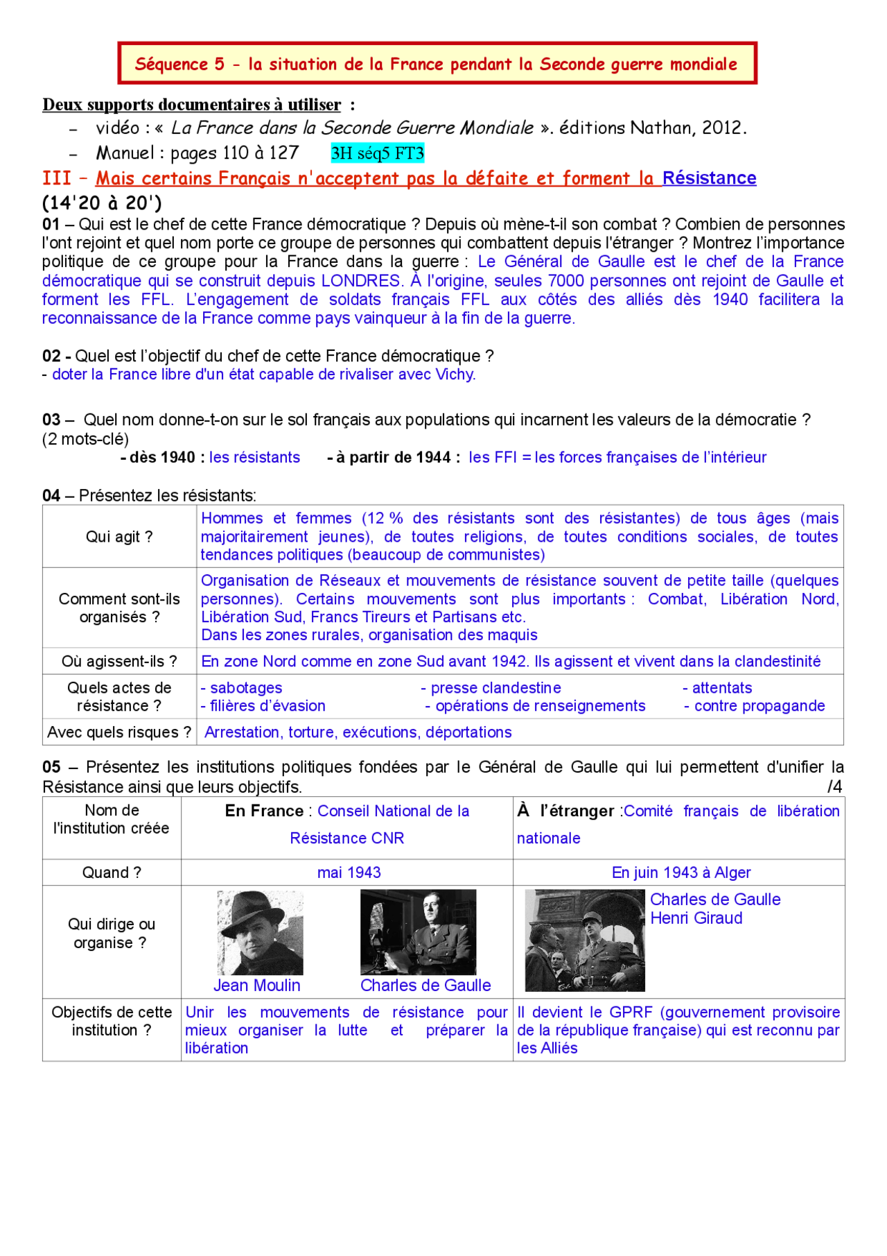 Séquence 5 Histoire Exercices Histoire Docsity