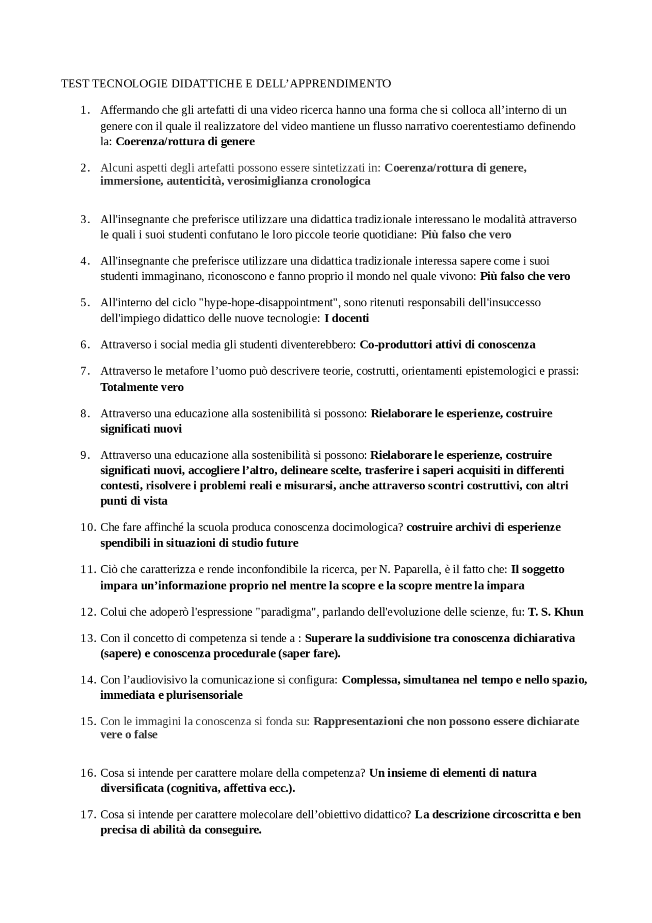 Test Tecnologie Didattiche E Dellapprendimento Docsity