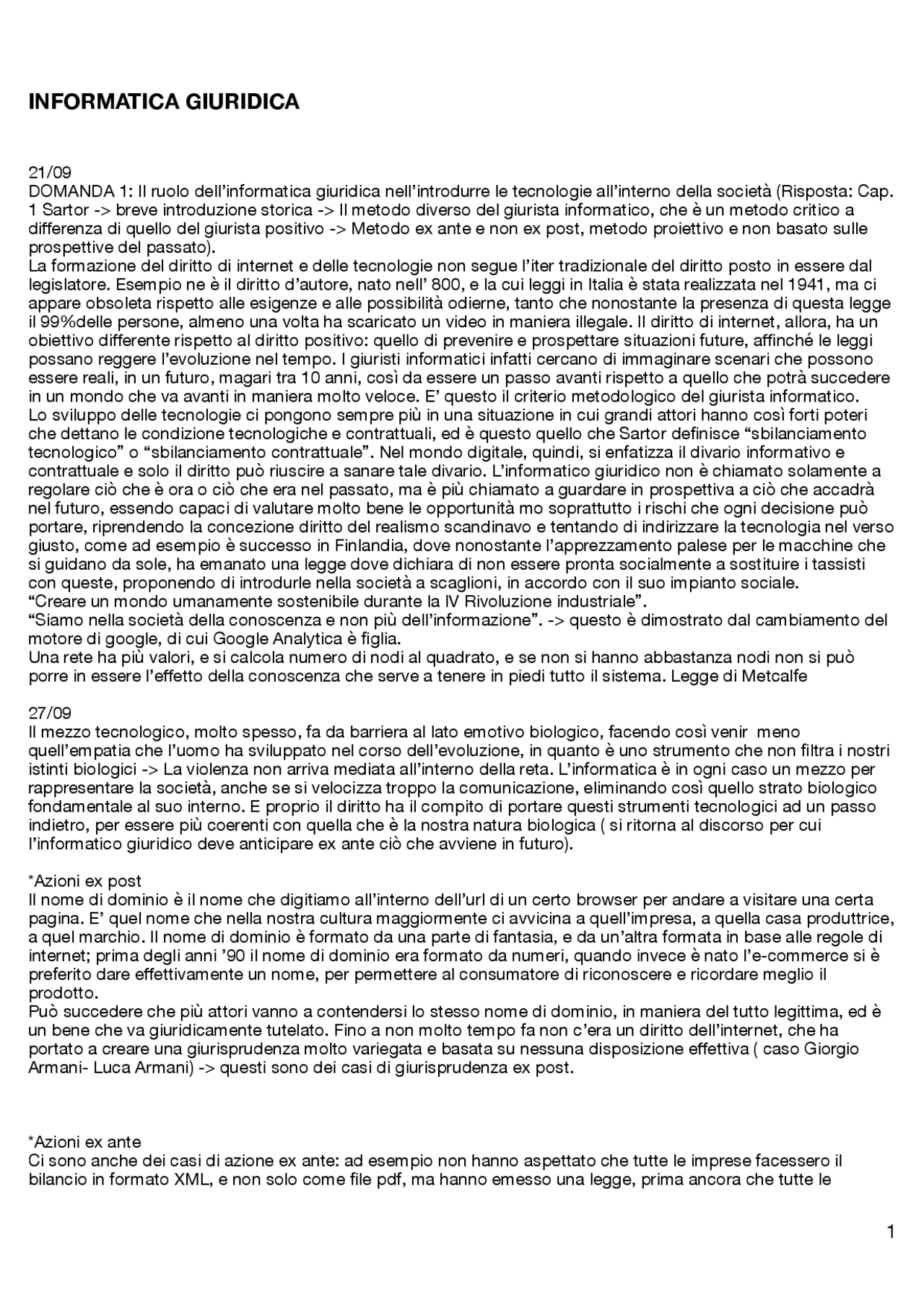 Informatica Giuridica Profssa Palmirani Docsity