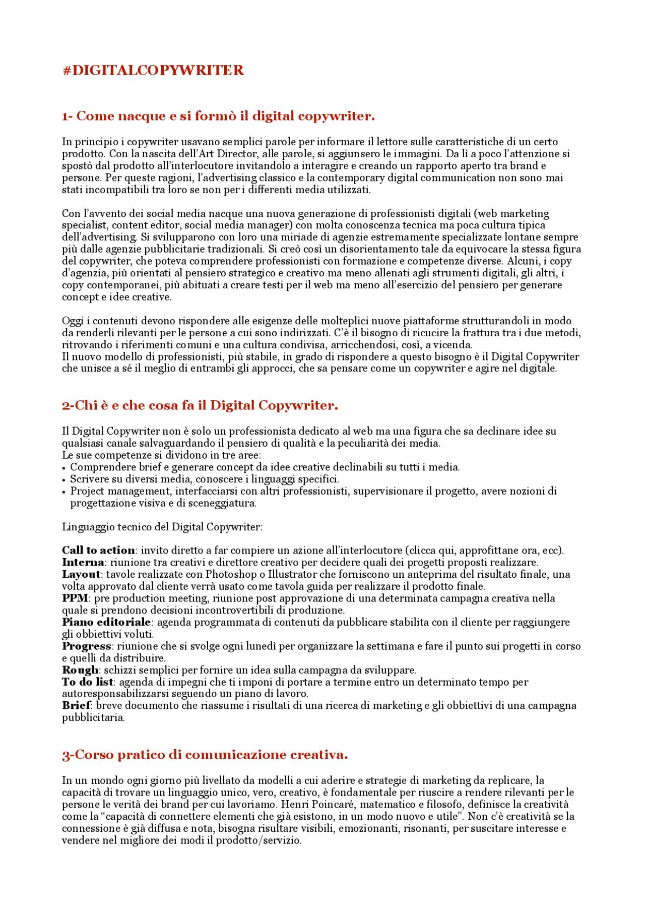 Digital Copywriter Riassunto Docsity