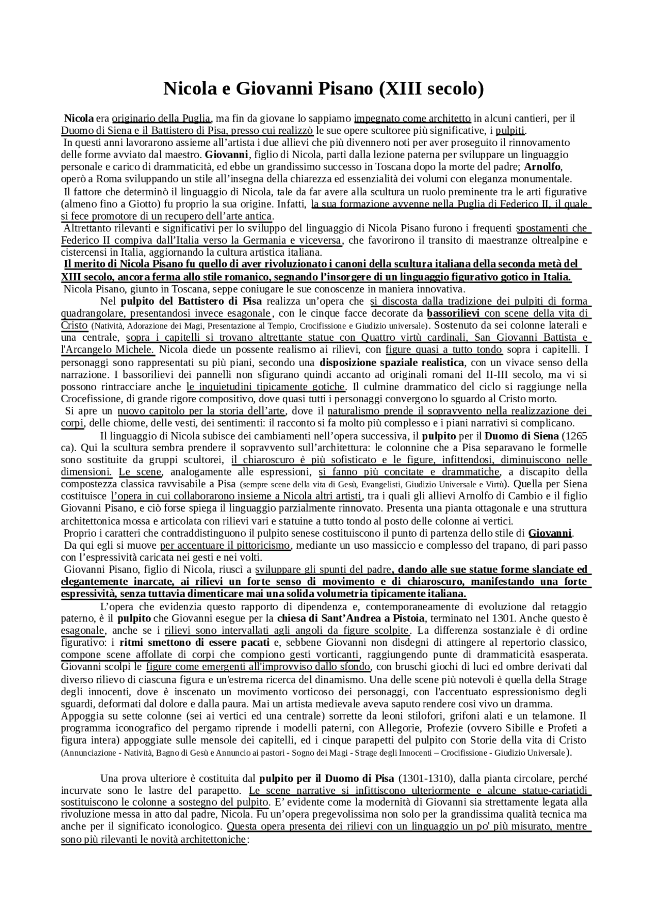 Nicola E Giovanni Pisano Docsity
