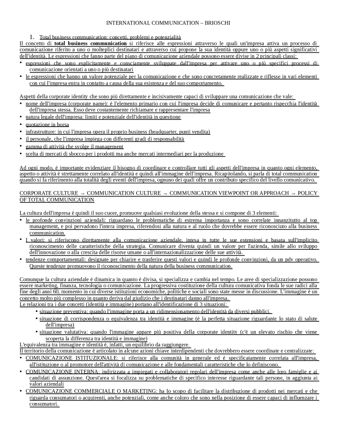 Riassunto Libro International Communication Prof Brioschi Docsity