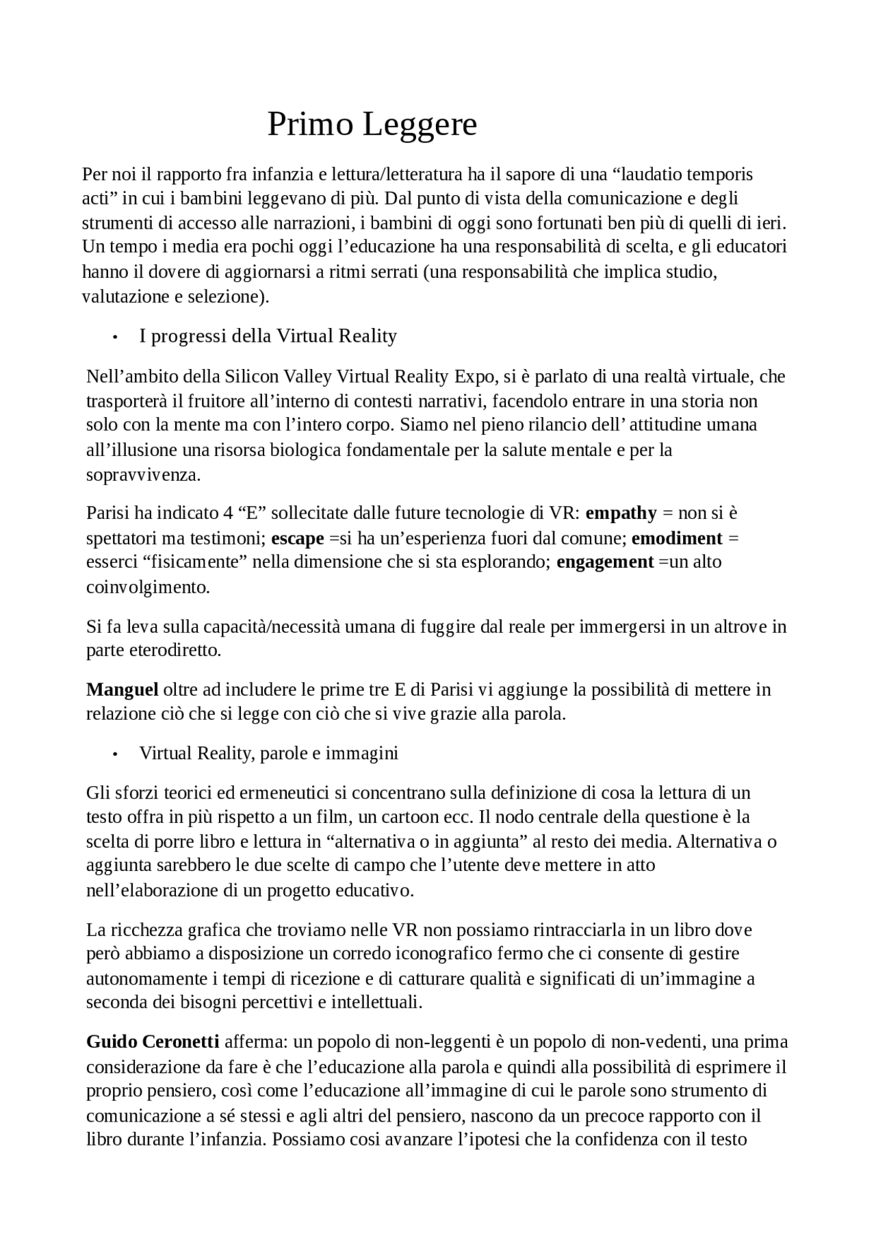Primo Leggere Cantatore Docsity