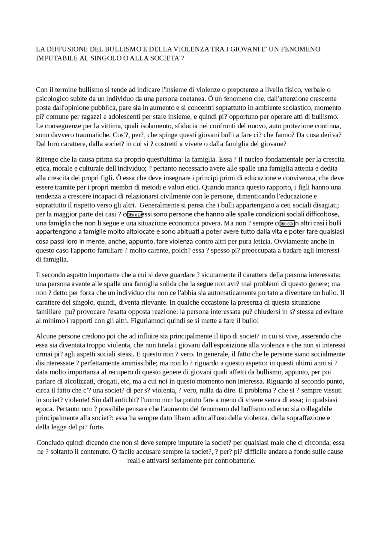Il Fenomeno Del Bullismo Docsity