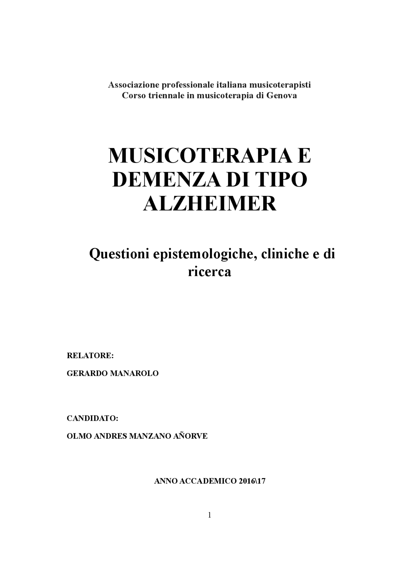 MUSICOTERAPIA E DEMENZA DI TIPO ALZHEIMER Questioni epistemologiche ...
