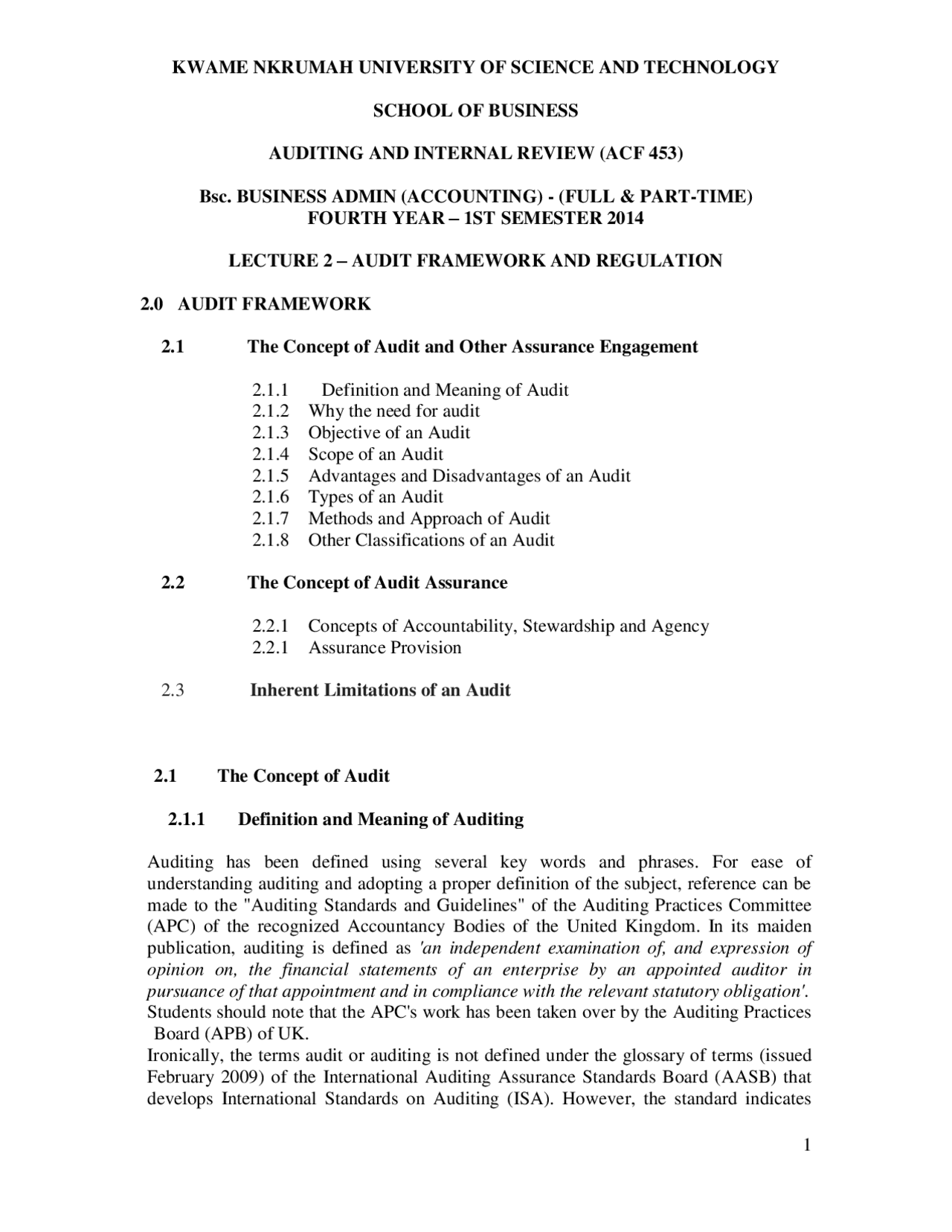 Theories Of Auditing Lecture Notes Auditing Docsity