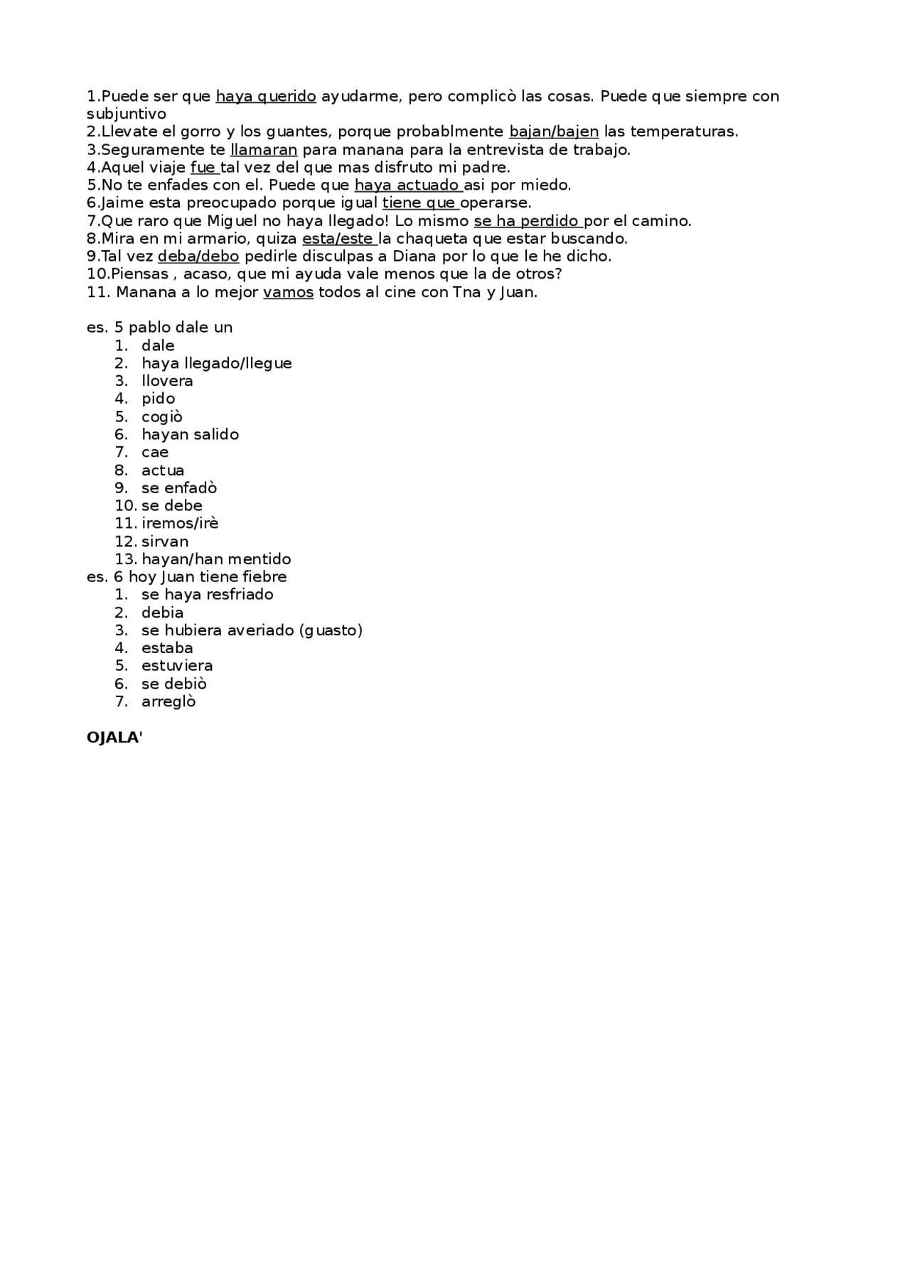 Esercizi Grammatica Spagnola Docsity