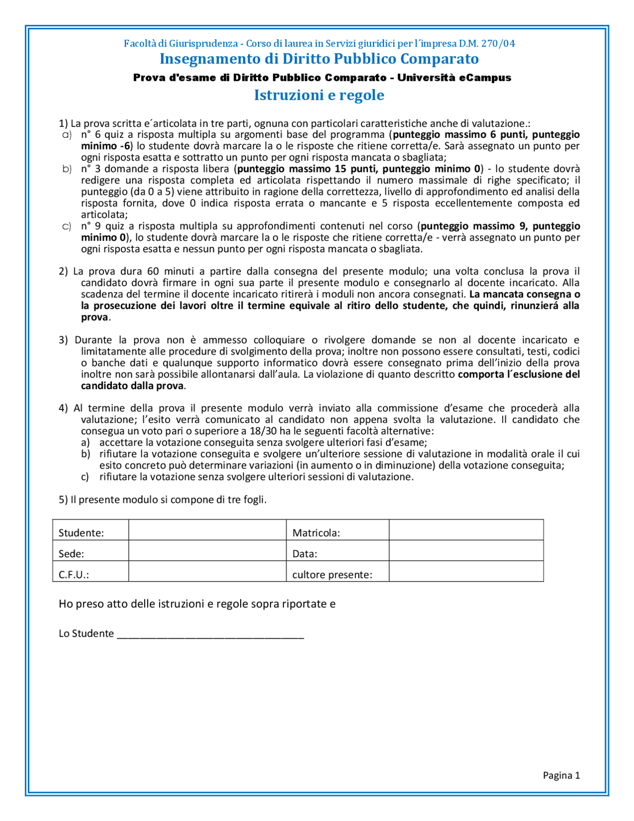 Prova Desame Di Diritto Pubblico Comparato Ecampus Panieri Di