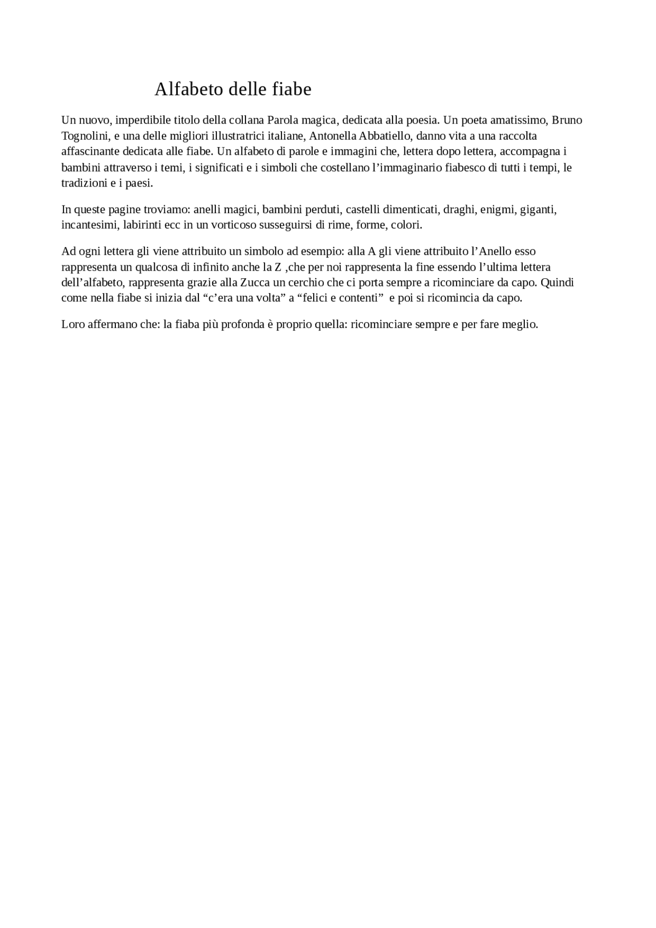 Alfabeto Delle Fiabe Riassunto Docsity