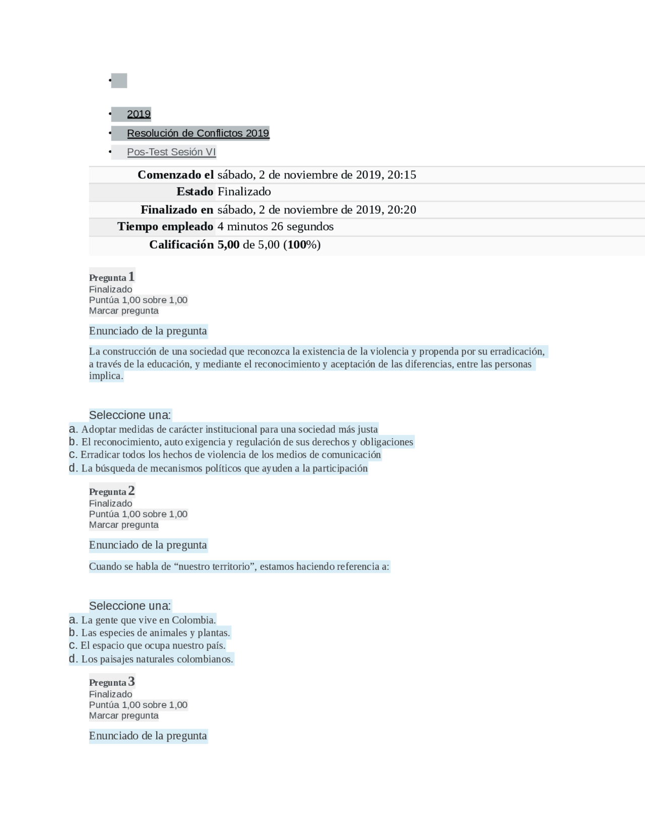 Post test resolución de conflictos - Docsity