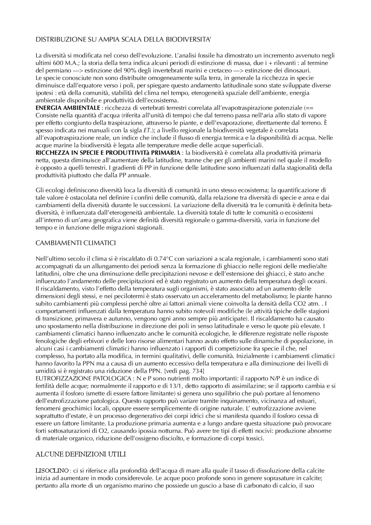 Ecologia Scienze Naturali Docsity