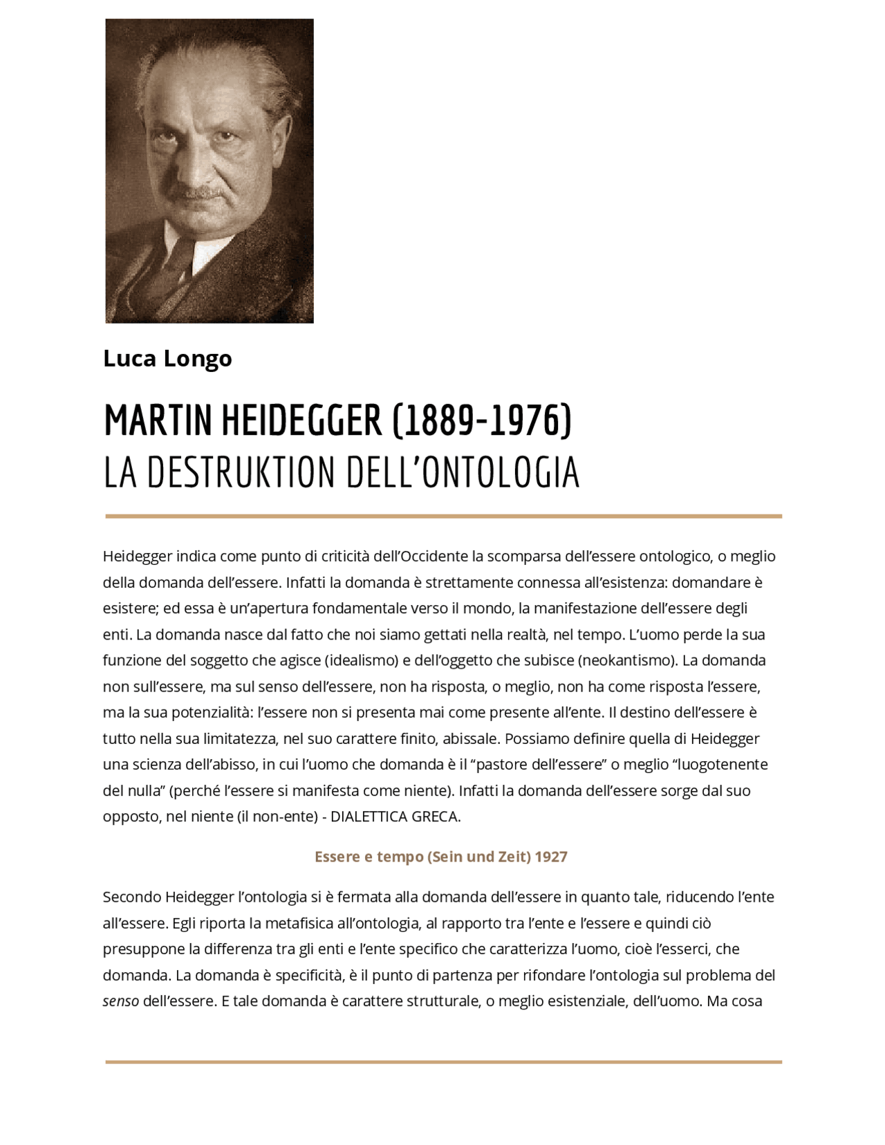 Heidegger E Lontologia Appunti Di Filosofia Docsity