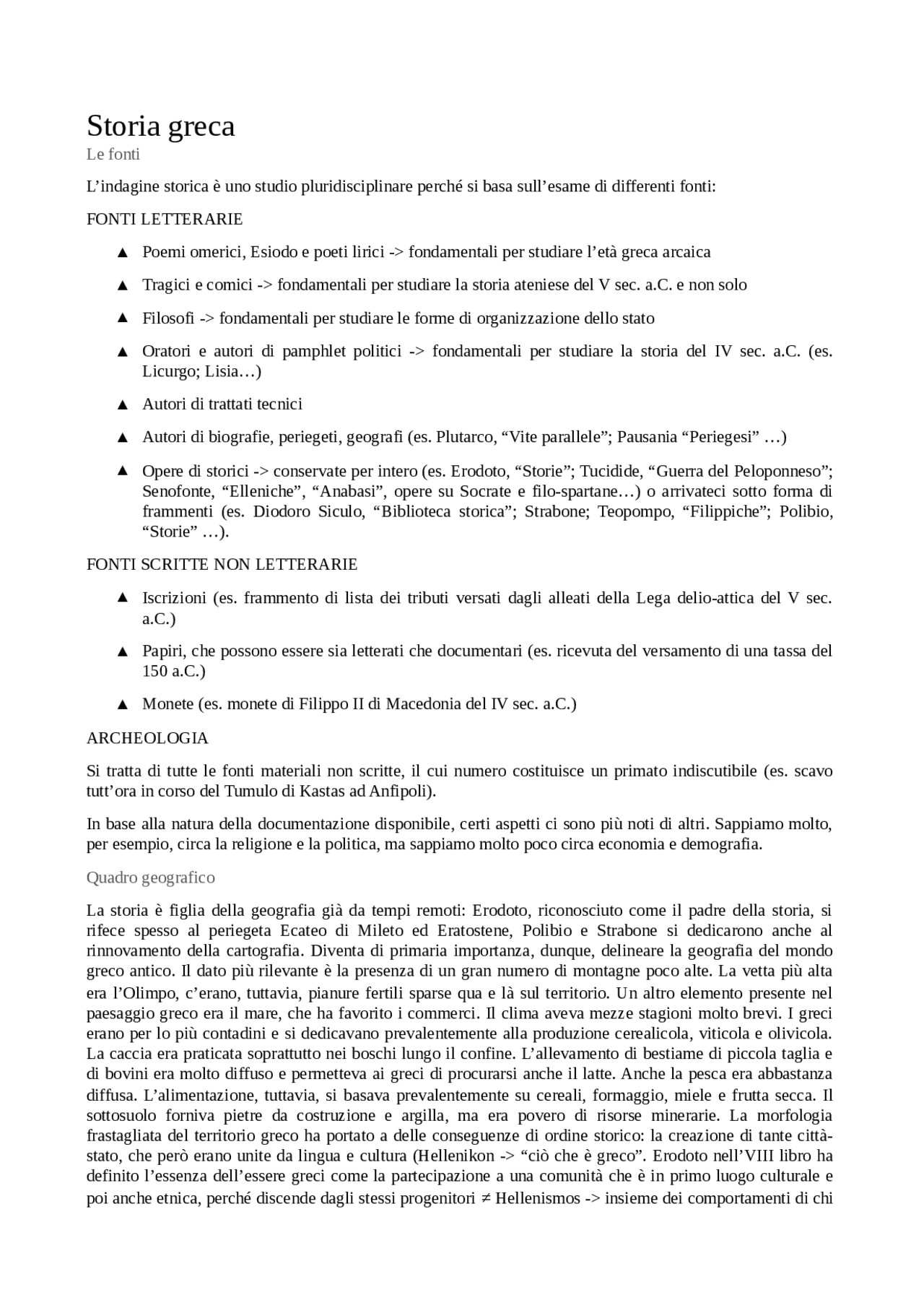 Storia Greca Riassunto Docsity