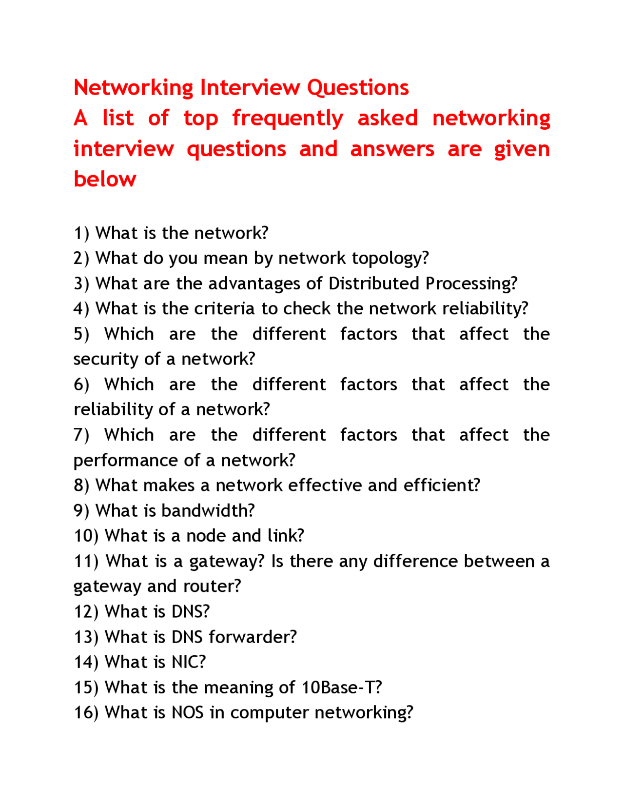 Computer Networking Important Questions Docsity
