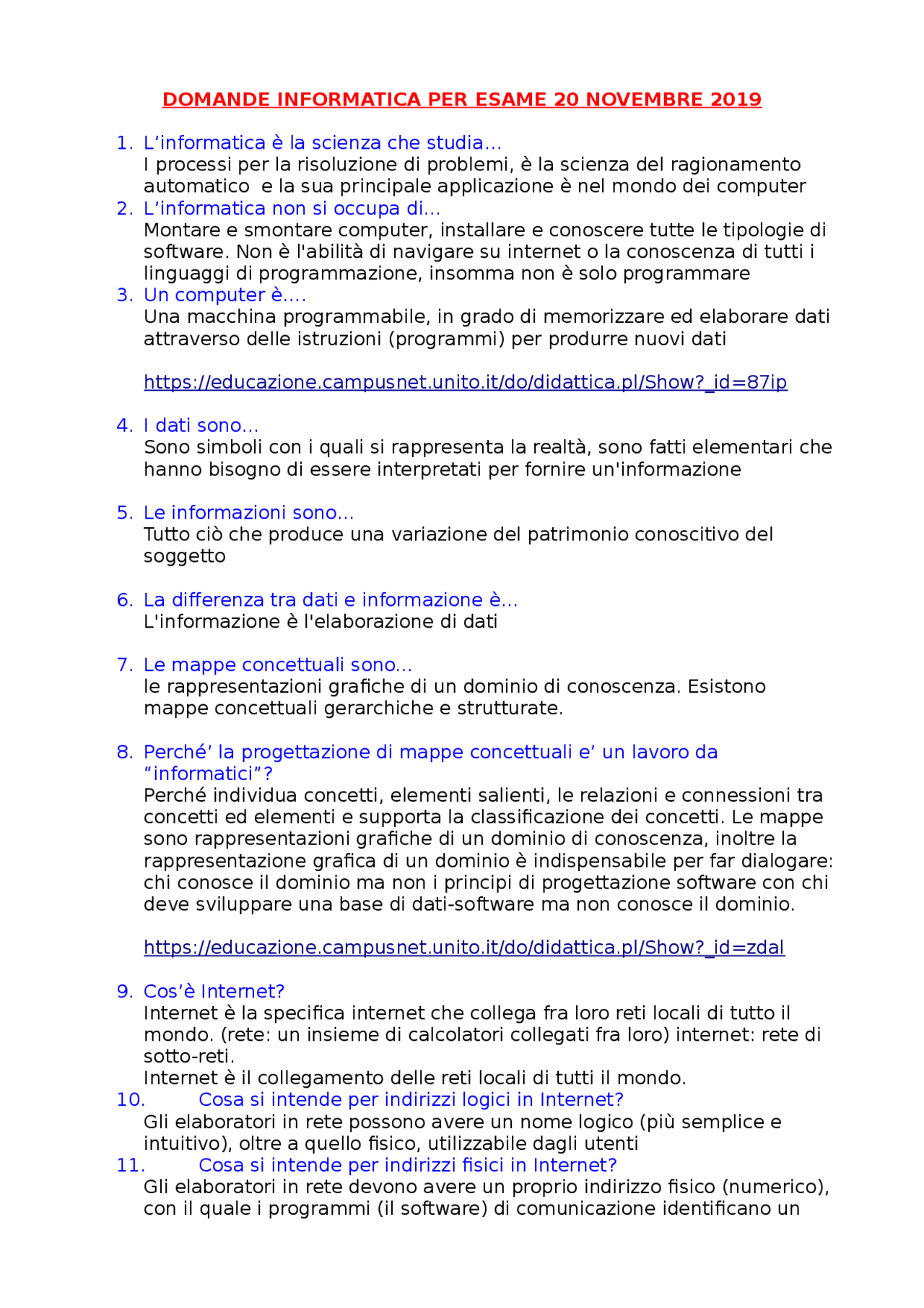 Informatica Domande Risposte Docsity