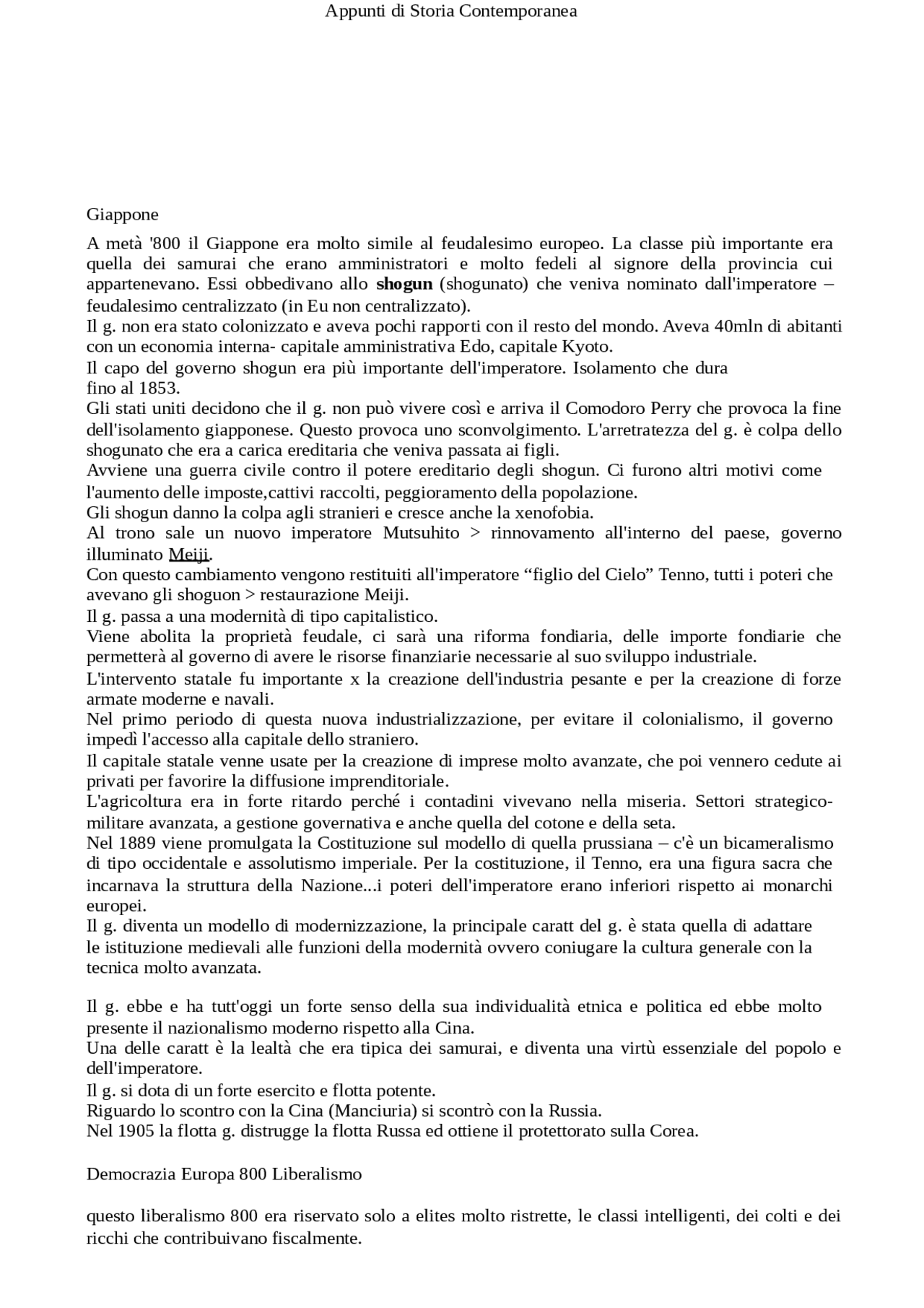 Appunti Di Storia Contemporanea Docsity