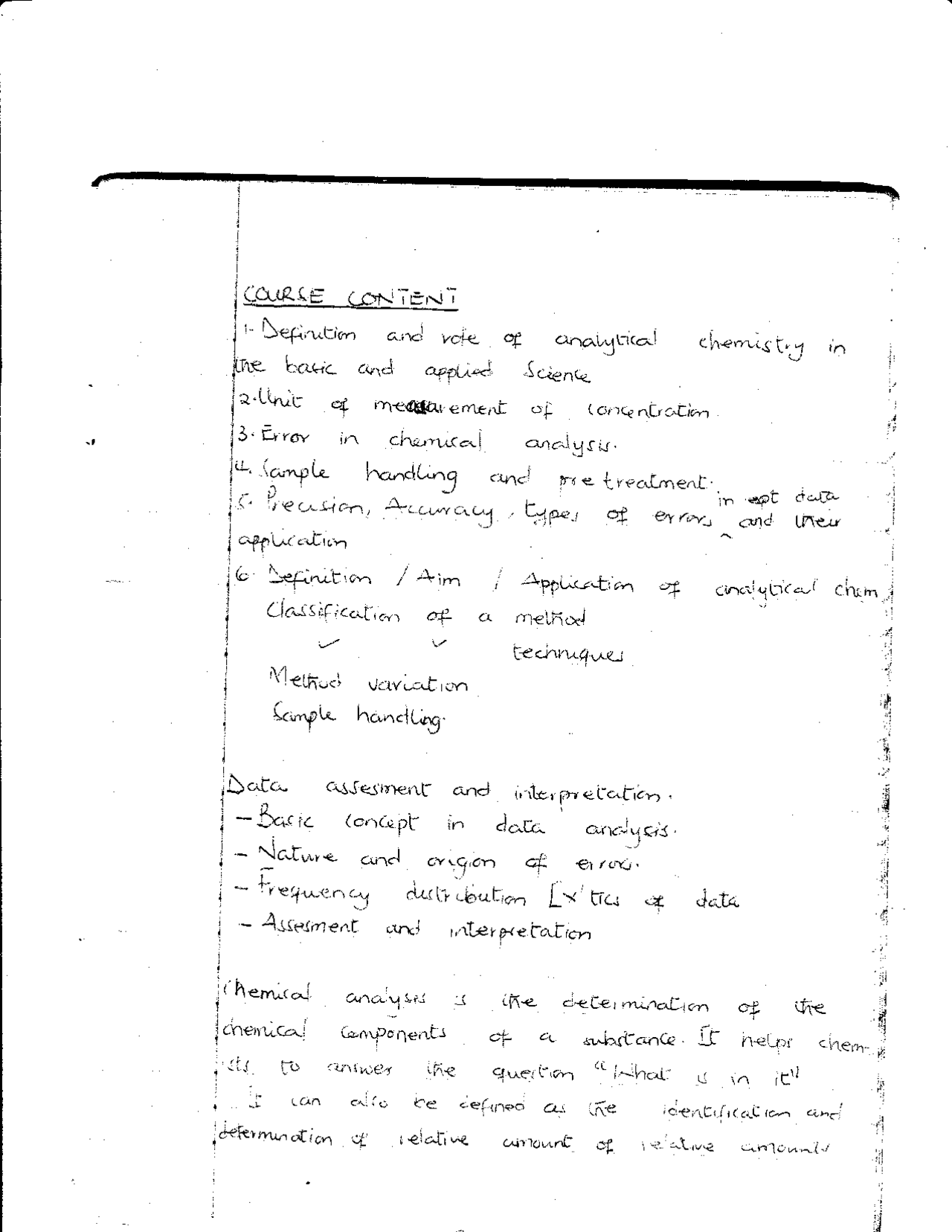 Analytical Chemistry Docsity