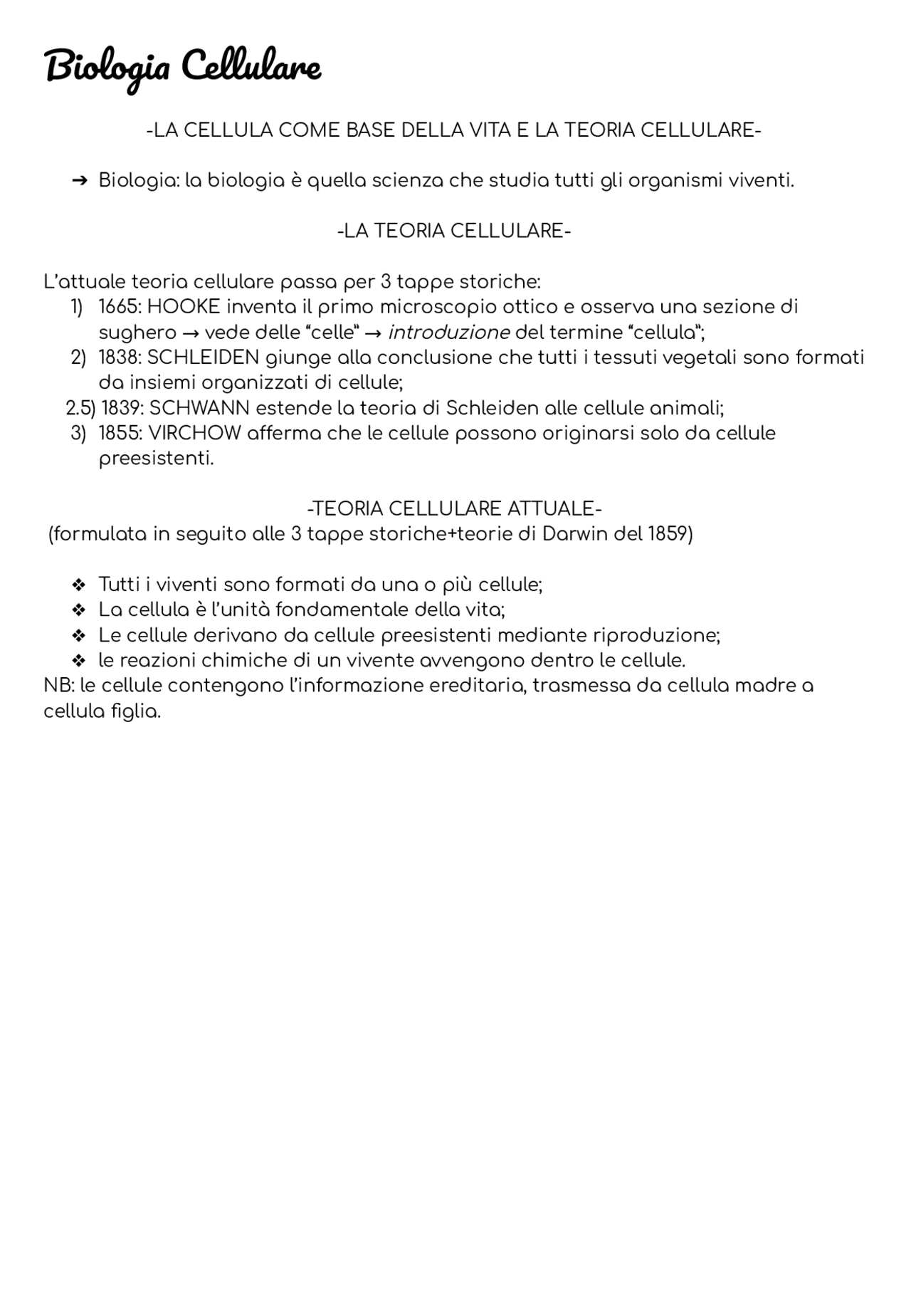 Teoria cellulare e microscopio - Docsity