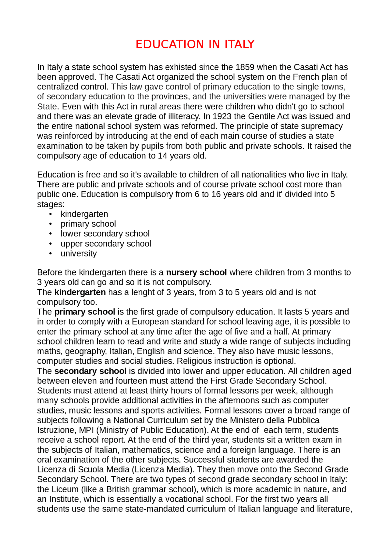 Education school system in italy - Docsity
