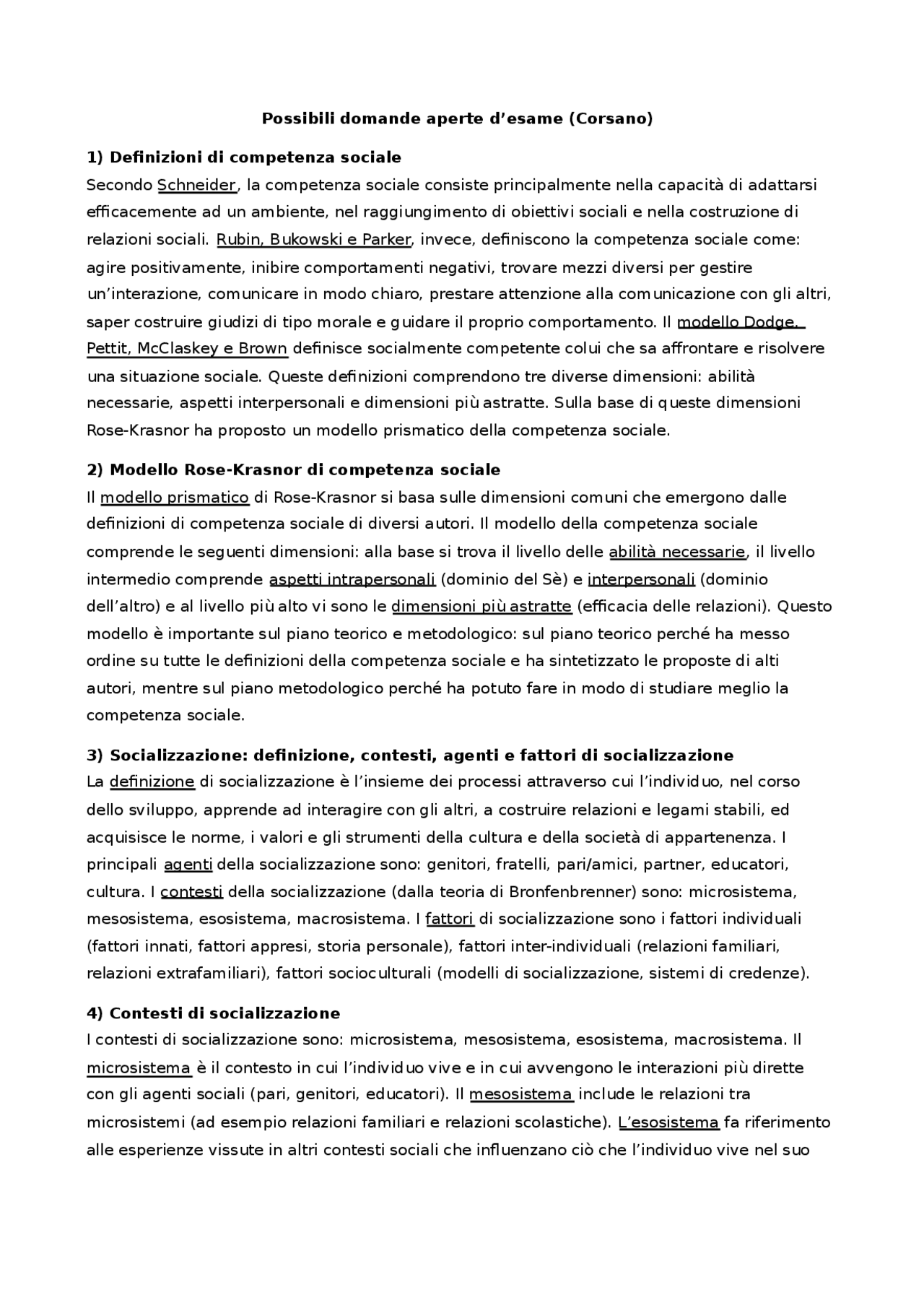 Lista Domande Desame Psicologia Dello Sviluppo Rollo E Corsano Docsity